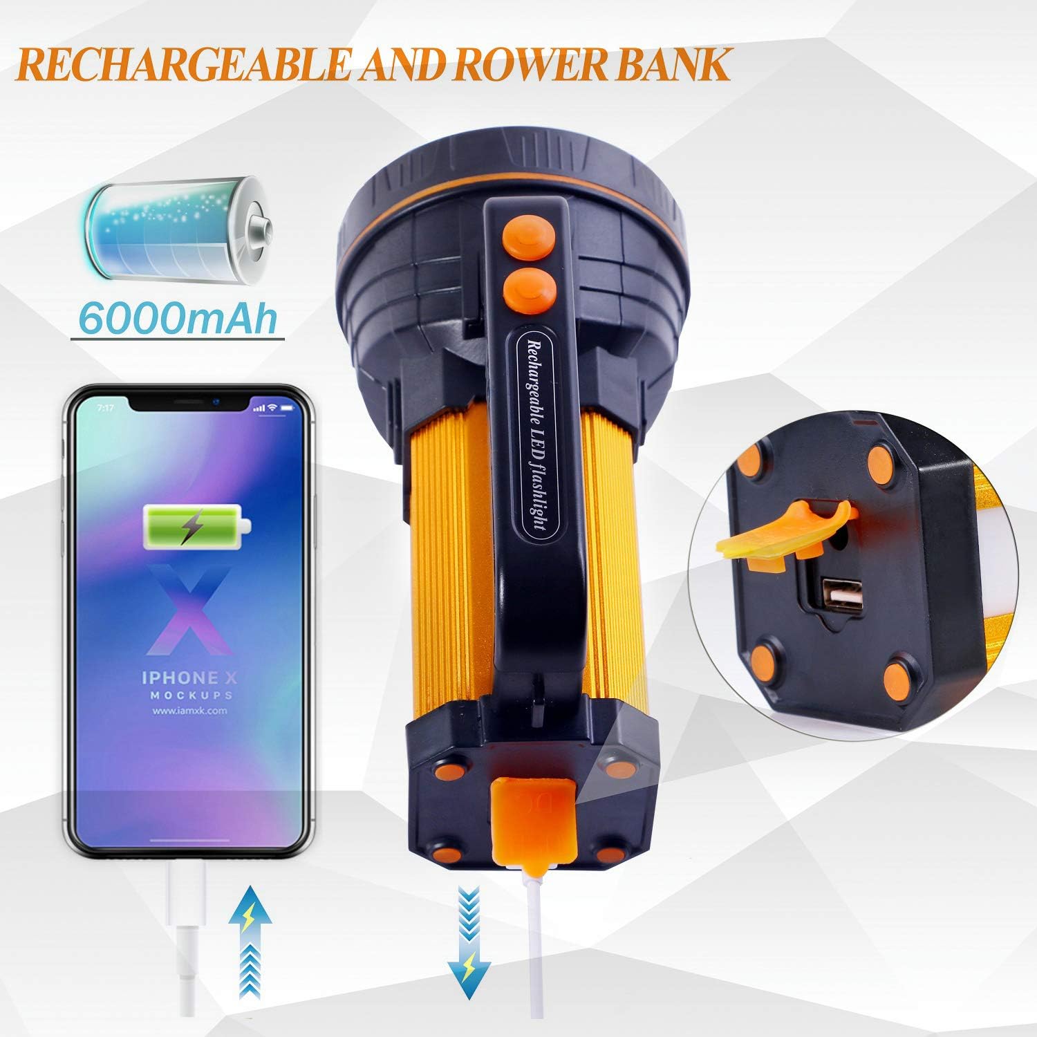 Searchlight 7000 Luminus 8-24h Lighting Rechargeable Handheld Portable ...