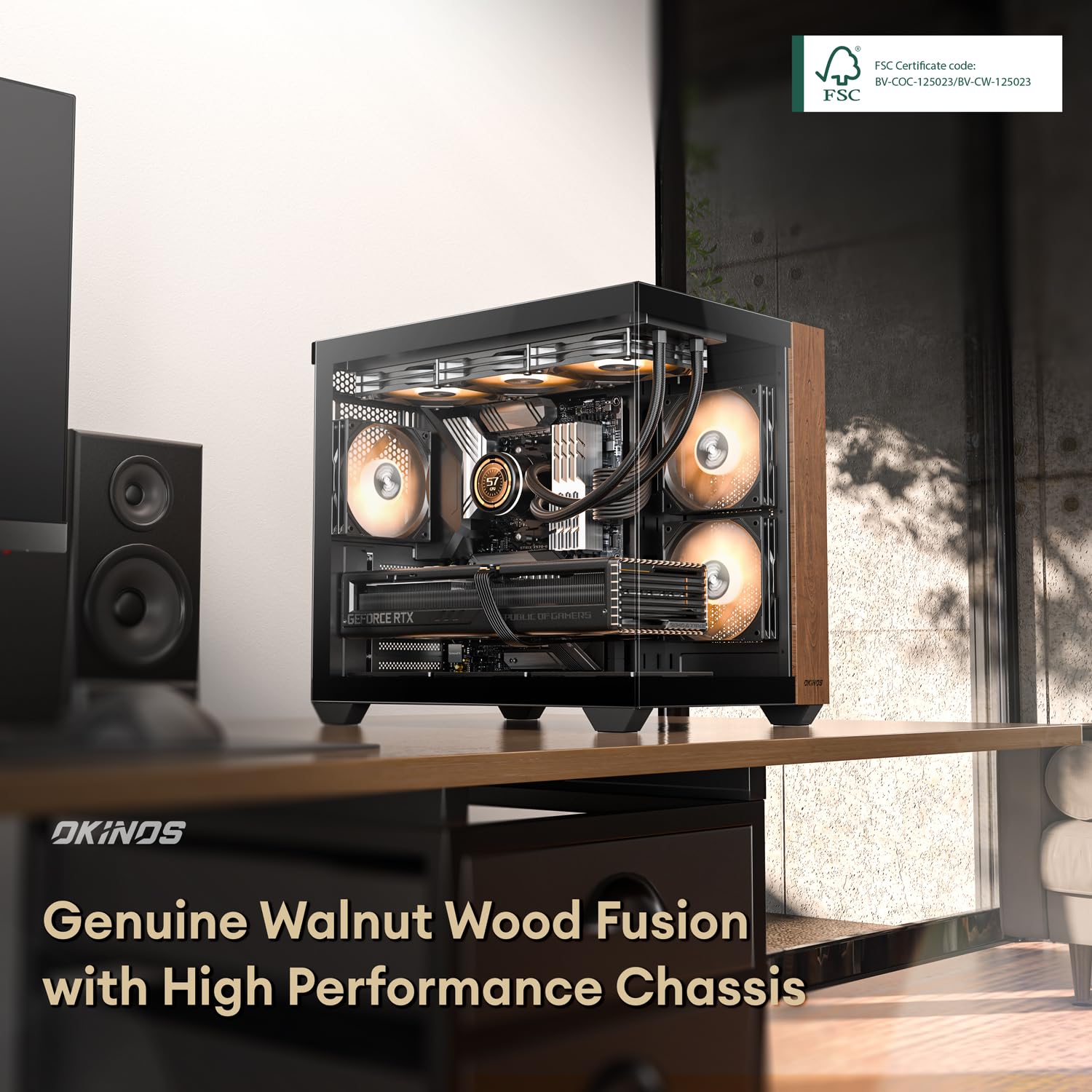Mua Genuine Walnut Wood PC Case, Pre-Installed 4 x 120mm ARGB & PWM ...