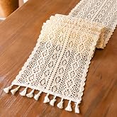 Amazon.com: meioro Crochet Lace Table Runner, 12x86 Inch Boho Cotton ...