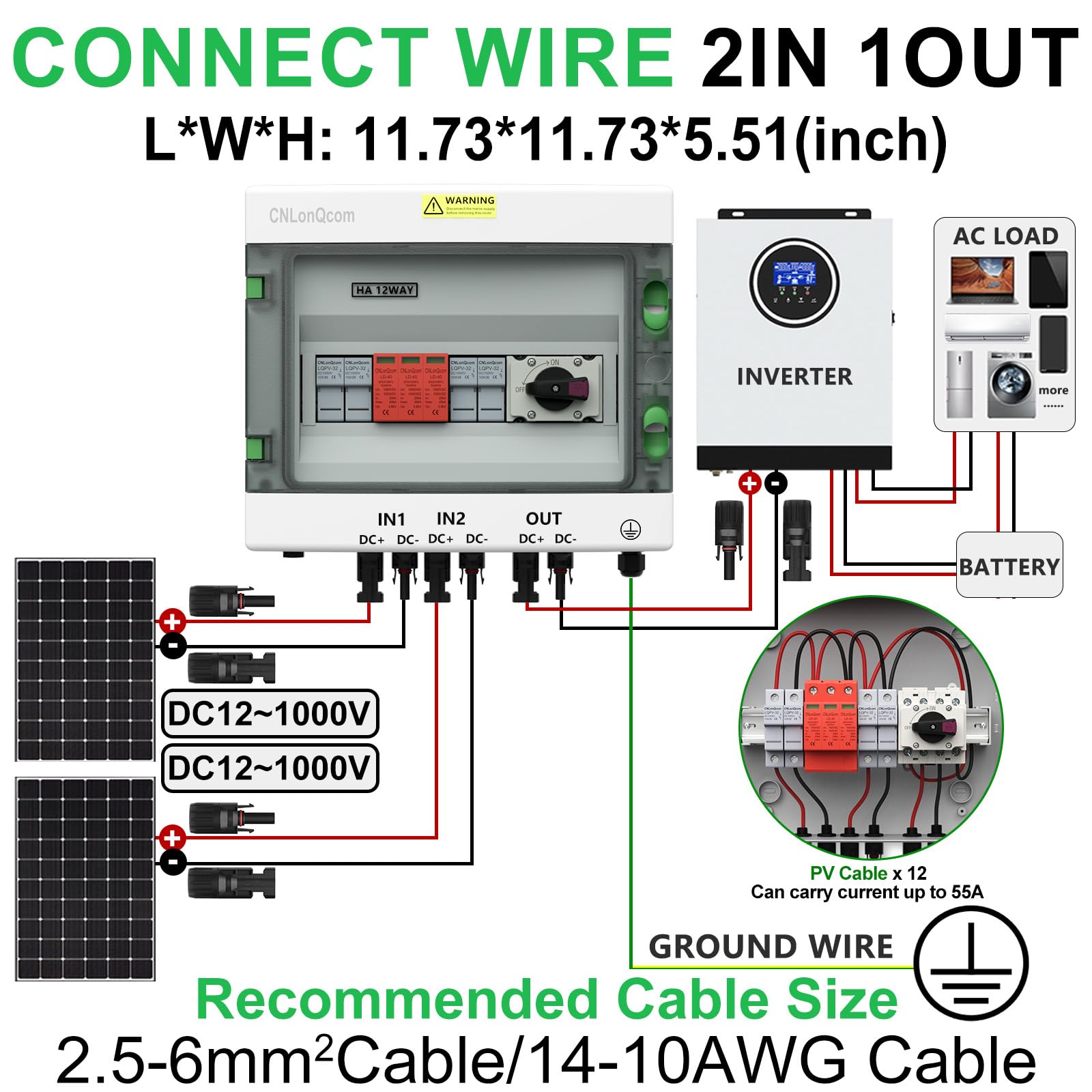 Mua 2 String Solar PV Combiner Box 2 in 1 Out IP65 DC1000V 32A Circuit ...