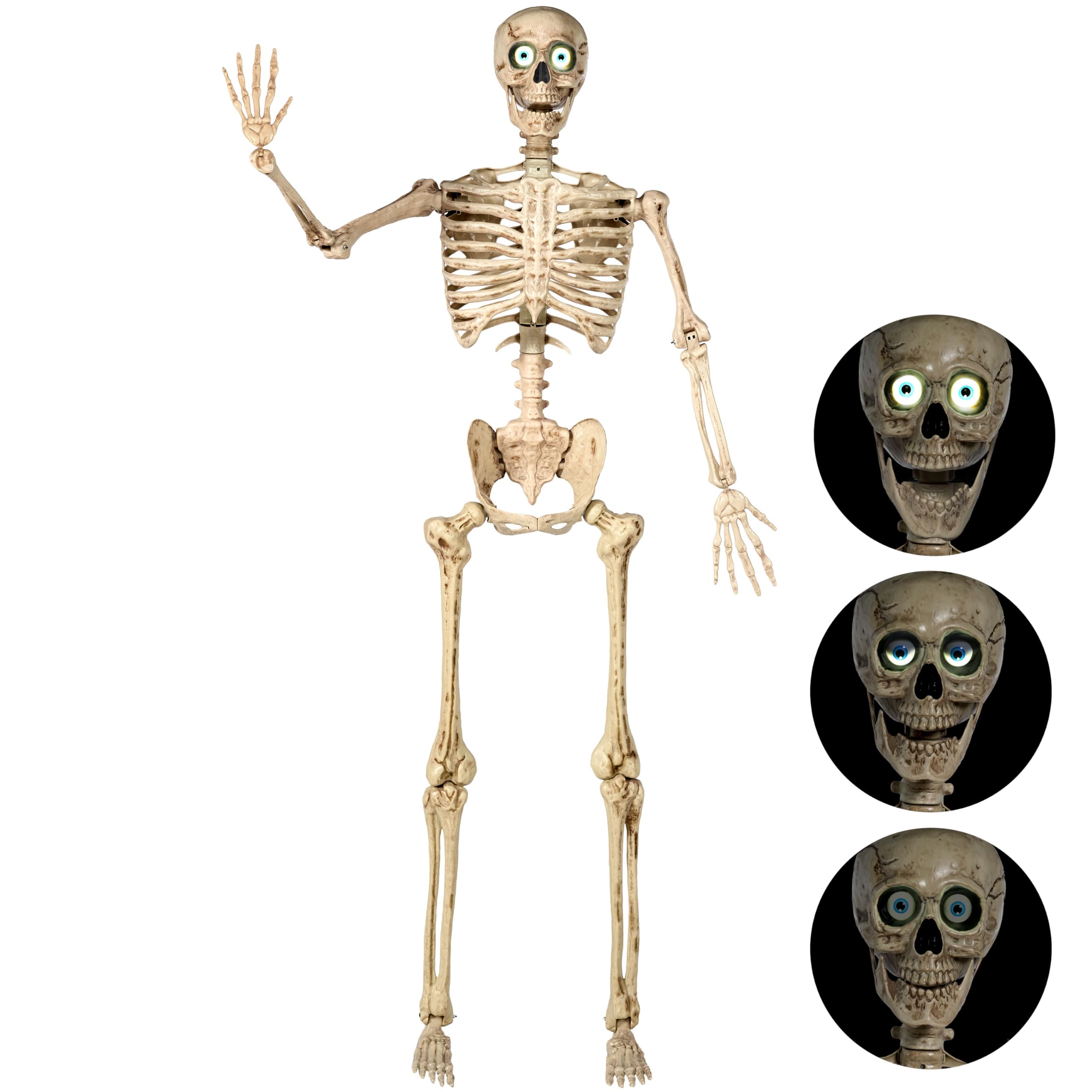 JOYIN 6.9 FT Halloween Posable Skeleton Life Size, Voice Sensing Blink ...