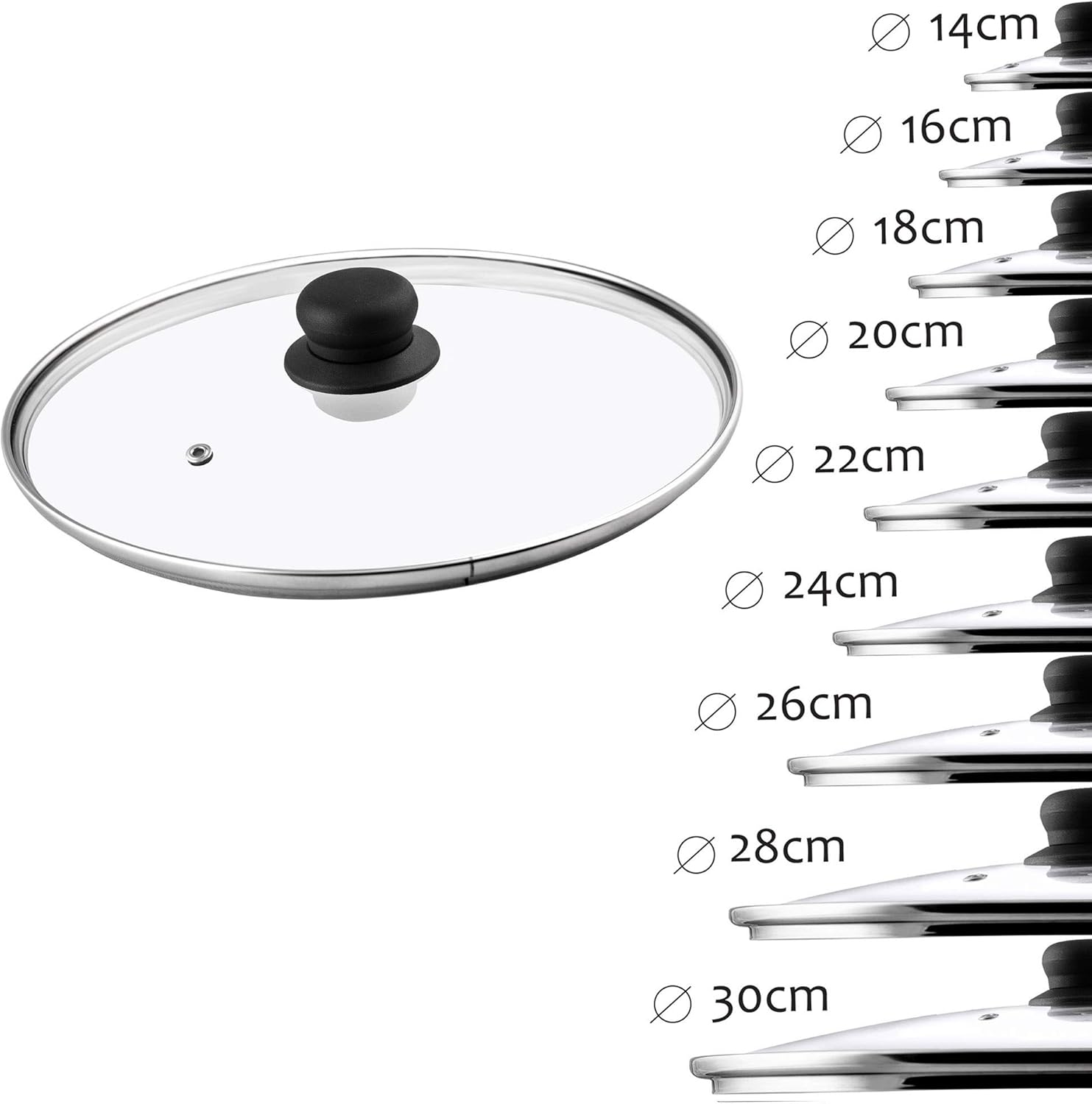 KADAX Couvercle en Verre avec poignée en Plastique, Trou Vapeur, résistant à la Chaleur, pour ...