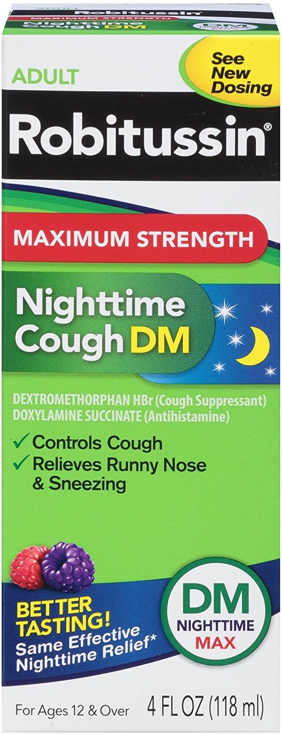 Amazon.com: Robitussin Adult Nighttime Cough DM Liquid Maximum Strength ...