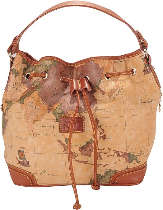 Leather Handbag /Shoulder Bag/ Bucket Bag World Map Design: Amazon.co ...