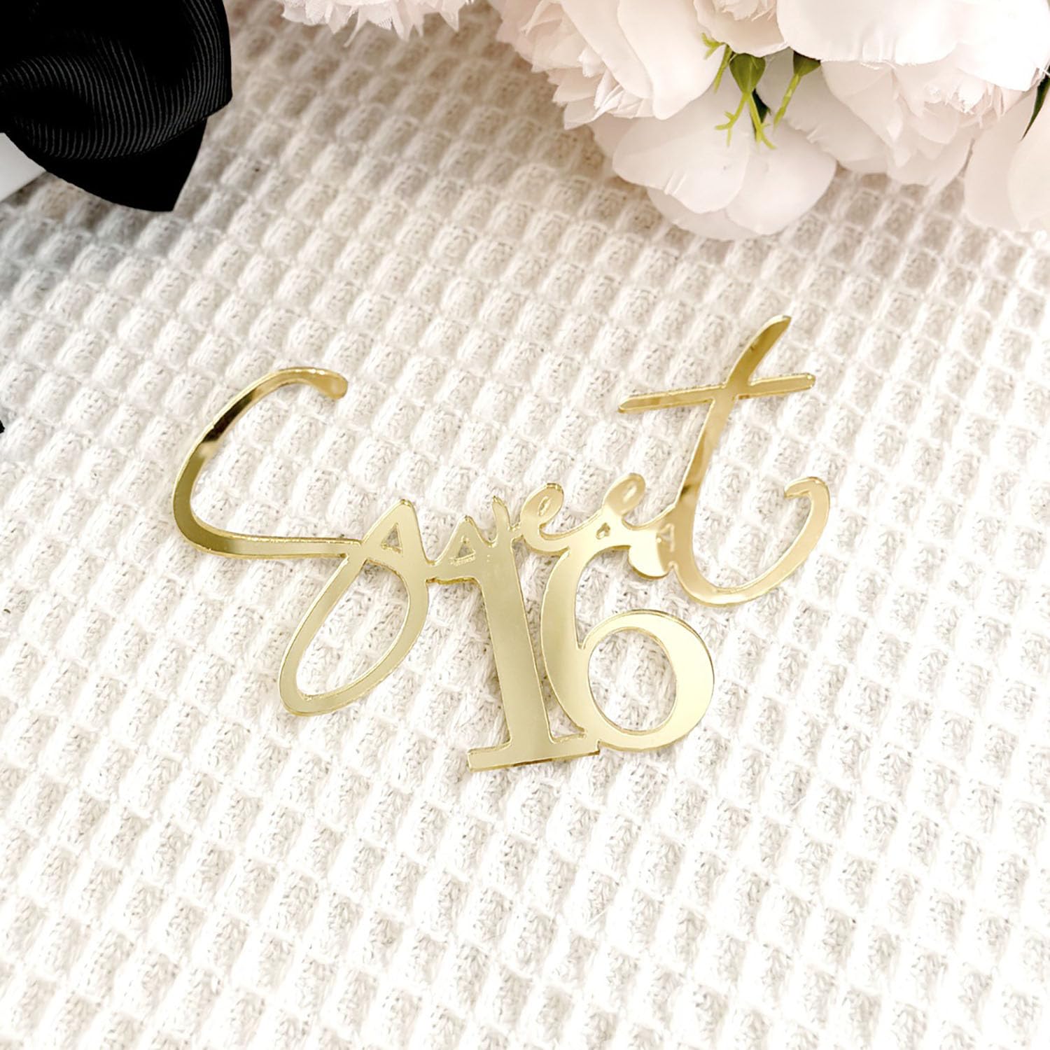 Sweet 16 Cake Topper, Acrylic Gold Teenager 16th Birthday Cake Pick for ...