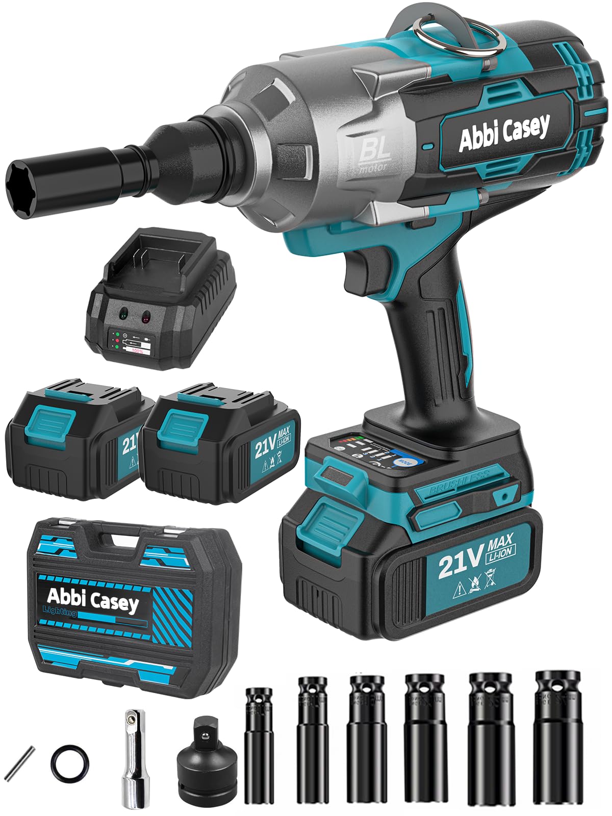 Abbi Casey Impact Wrench 3/4 inch, Brushless Power Impact Gun, 1400Ft-lbs(2000N.m) & 4500 RPM ...