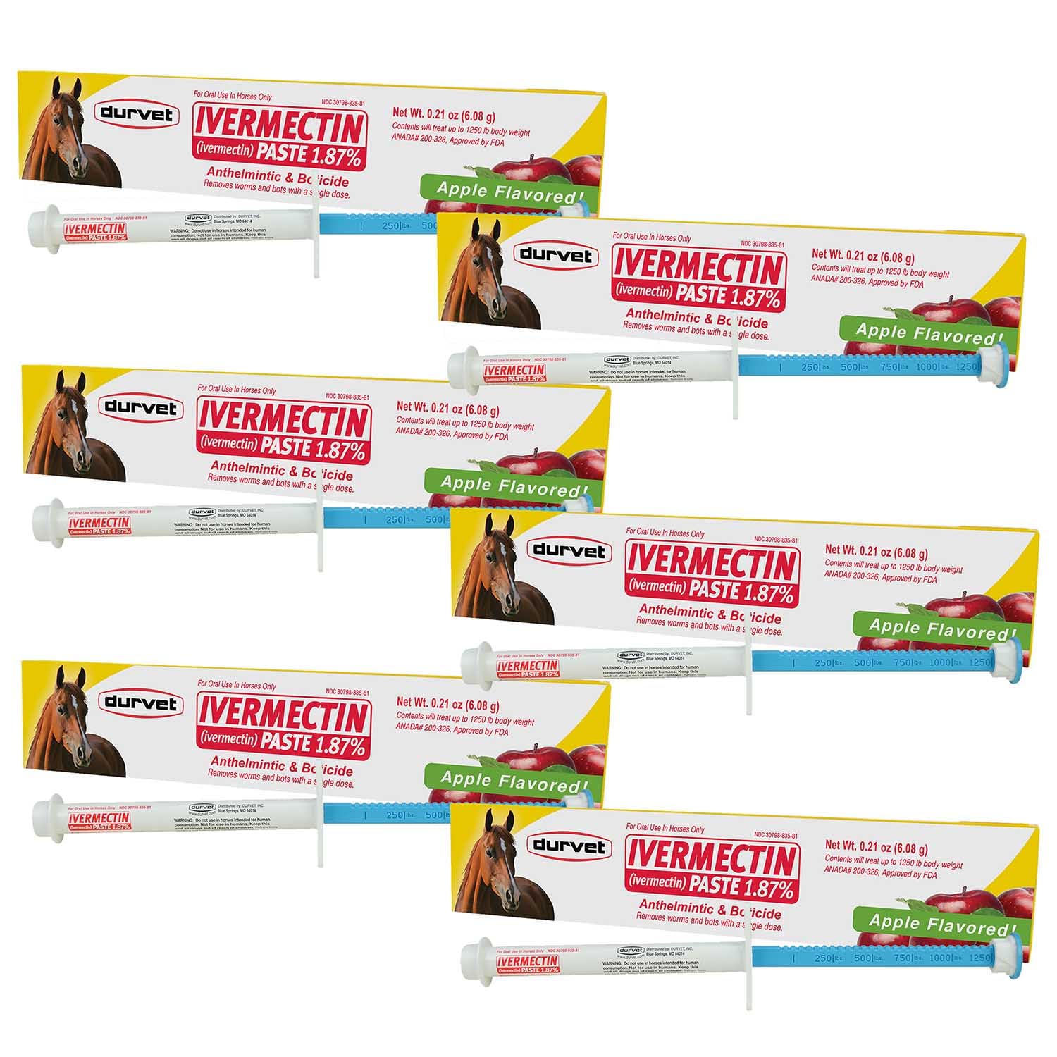 Durvet Ivermectin Paste Dewormer - 6.08g dose @ 1.87% Apple Flavor (6 ...
