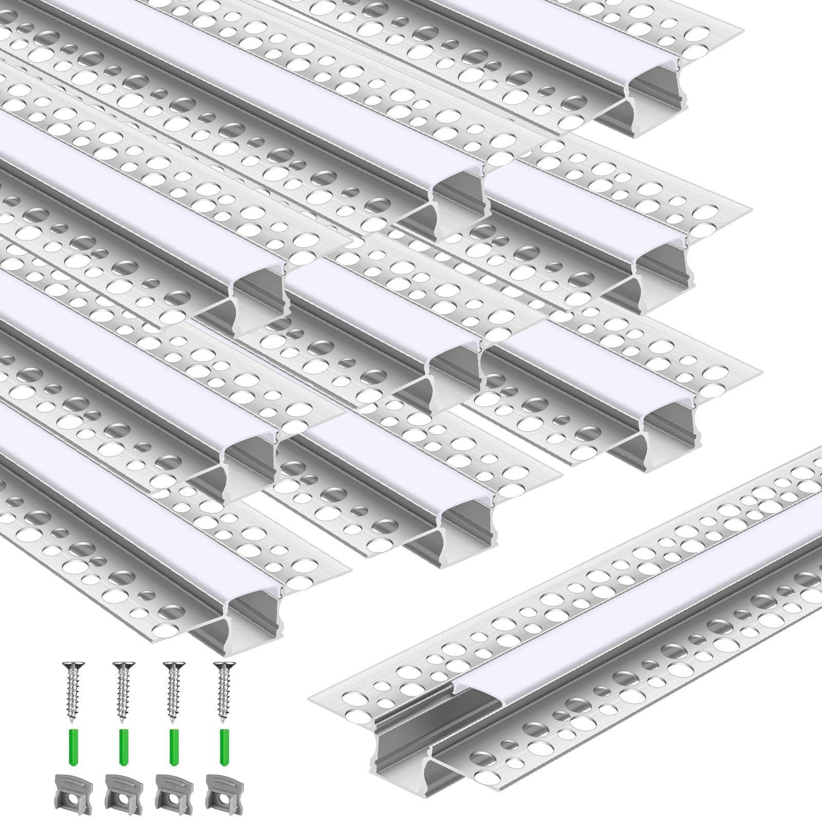 Glooglitter 10 Pack 6.6ft/ 2 Meter Plaster-in LED Channel Trimless ...