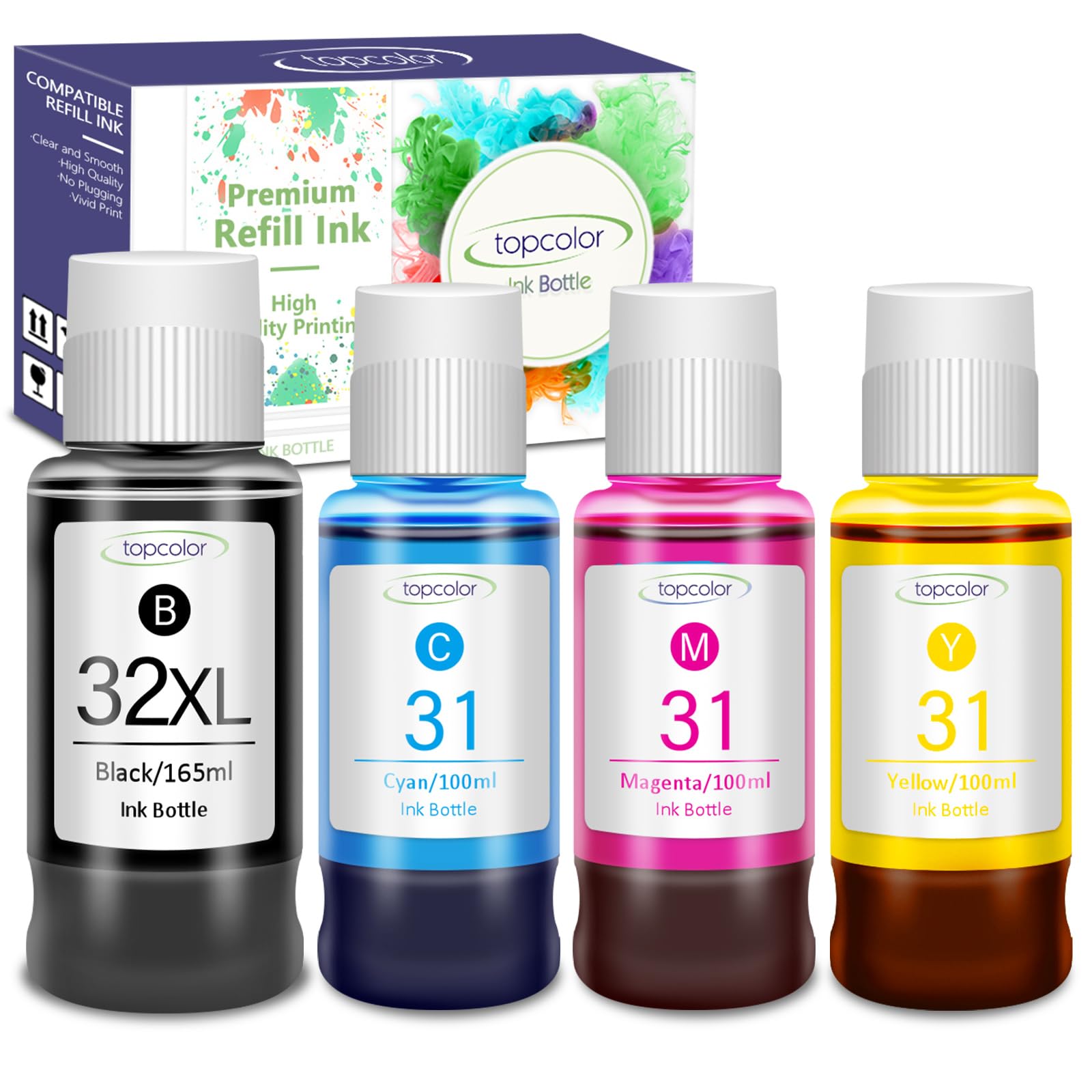 Topcolor 31 32XL Ink Bottle Set Replacement for HP Smart Tank 5101 6001 ...