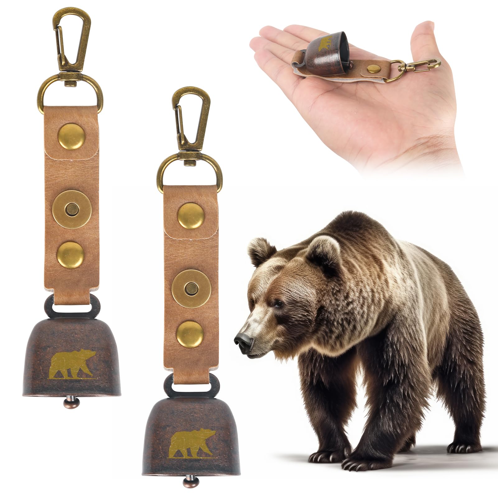 2 Pack Loud Bear Bells with Magnetic Silencer, Leather Button Strap ...