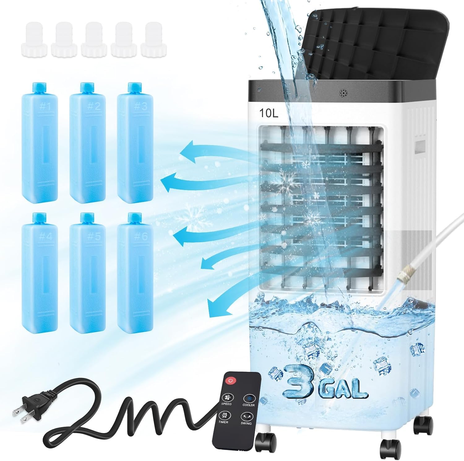 Swamp Cooler, Evaporative Air Cooler with 6 Ice Packs, Swamp Cooler Air ...