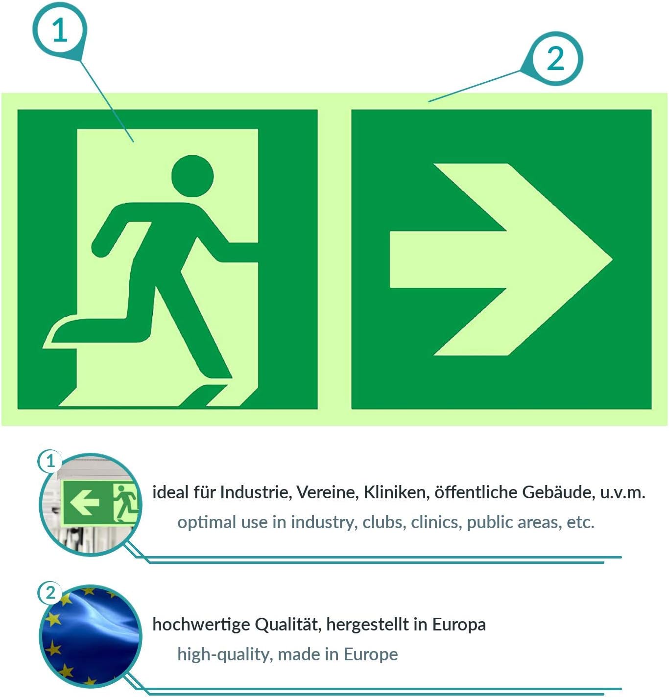 Anro Emergency Exit Signs | Arrow Up Right| Glow in the Dark and Self ...