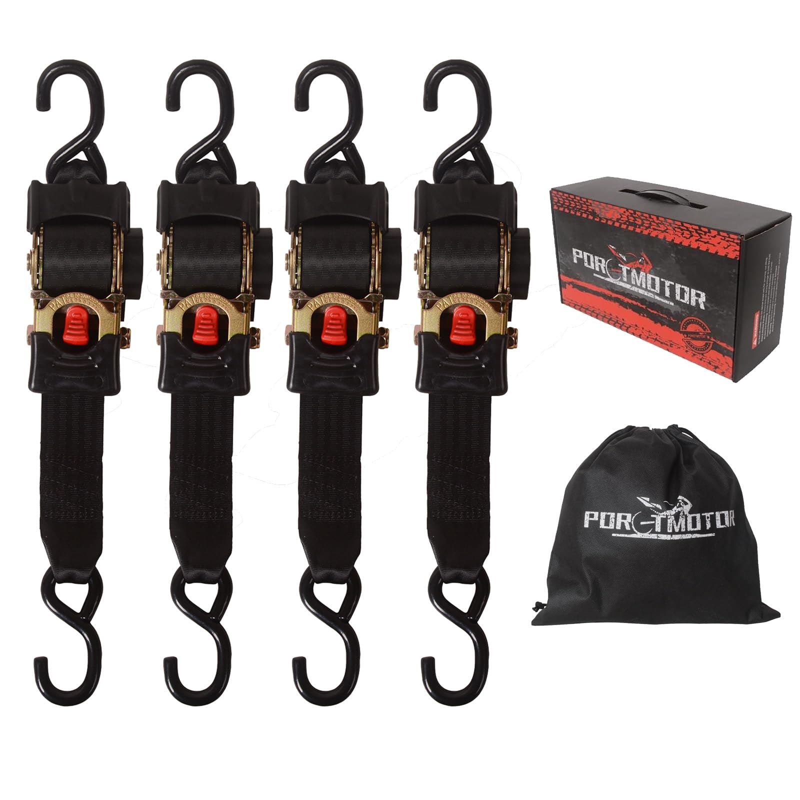 Porotmotor 4 Pack Retractable Ratchet Straps (2" × 10'), 3000LBS Break ...