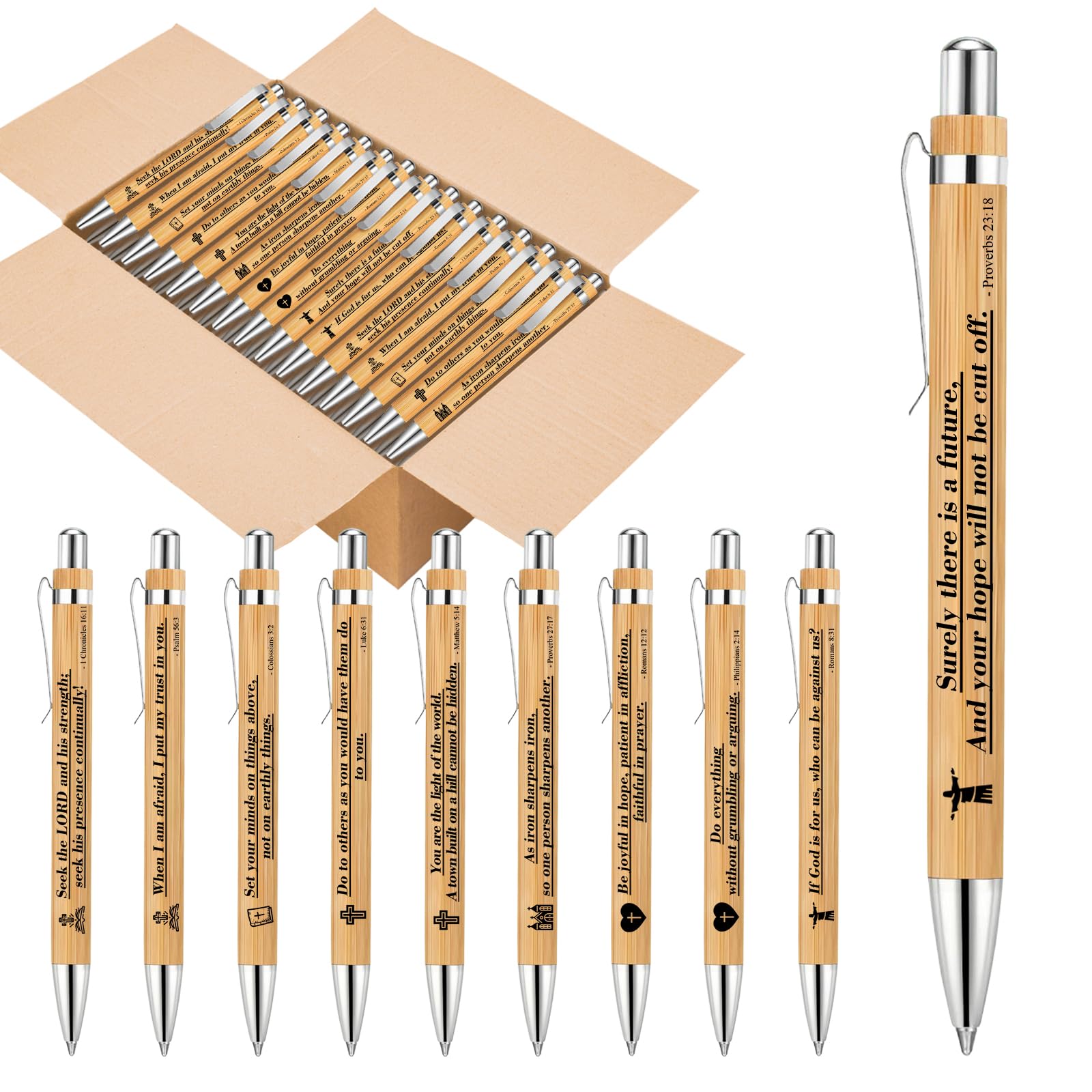 Lyforx 100pcs Bamboo Christian Pens with Inspirational Bible Verses ...