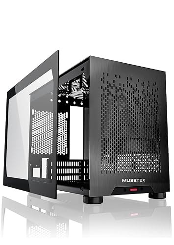 MUSETEX Mini-ITX PC Case, Tempered Glass Computer Gaming Case Small ...