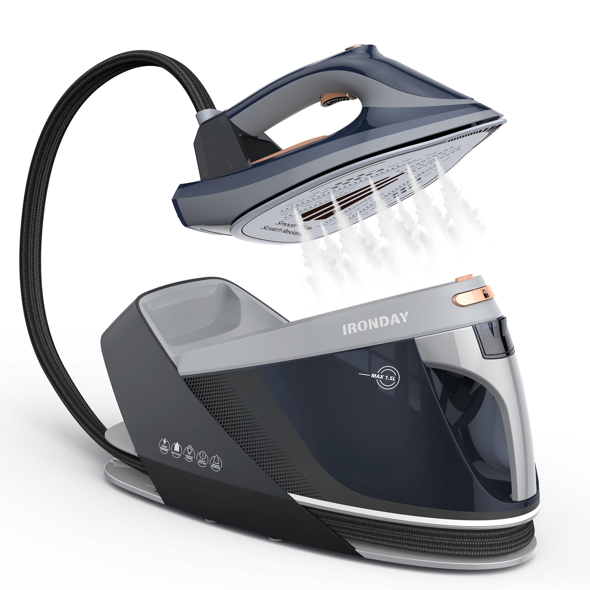 IRONDAY Steam Station for Clothes with LED Screen, 1800W Steam Iron ...