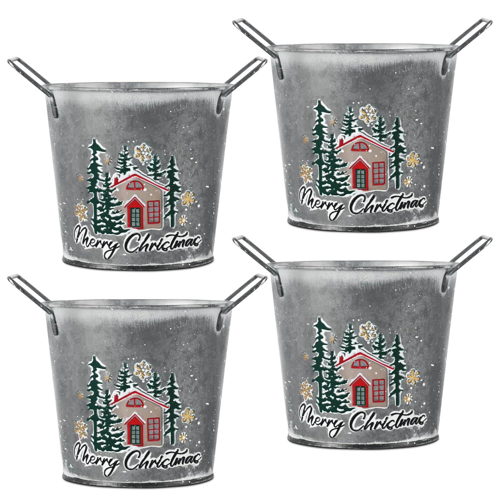 Putuo Decor 4-Pack Christmas Metal Buckets Winter Design Rustic ...