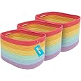 Amazon.com: OrganiHaus 3-Pack Rope Rainbow Storage Baskets for Shelves ...