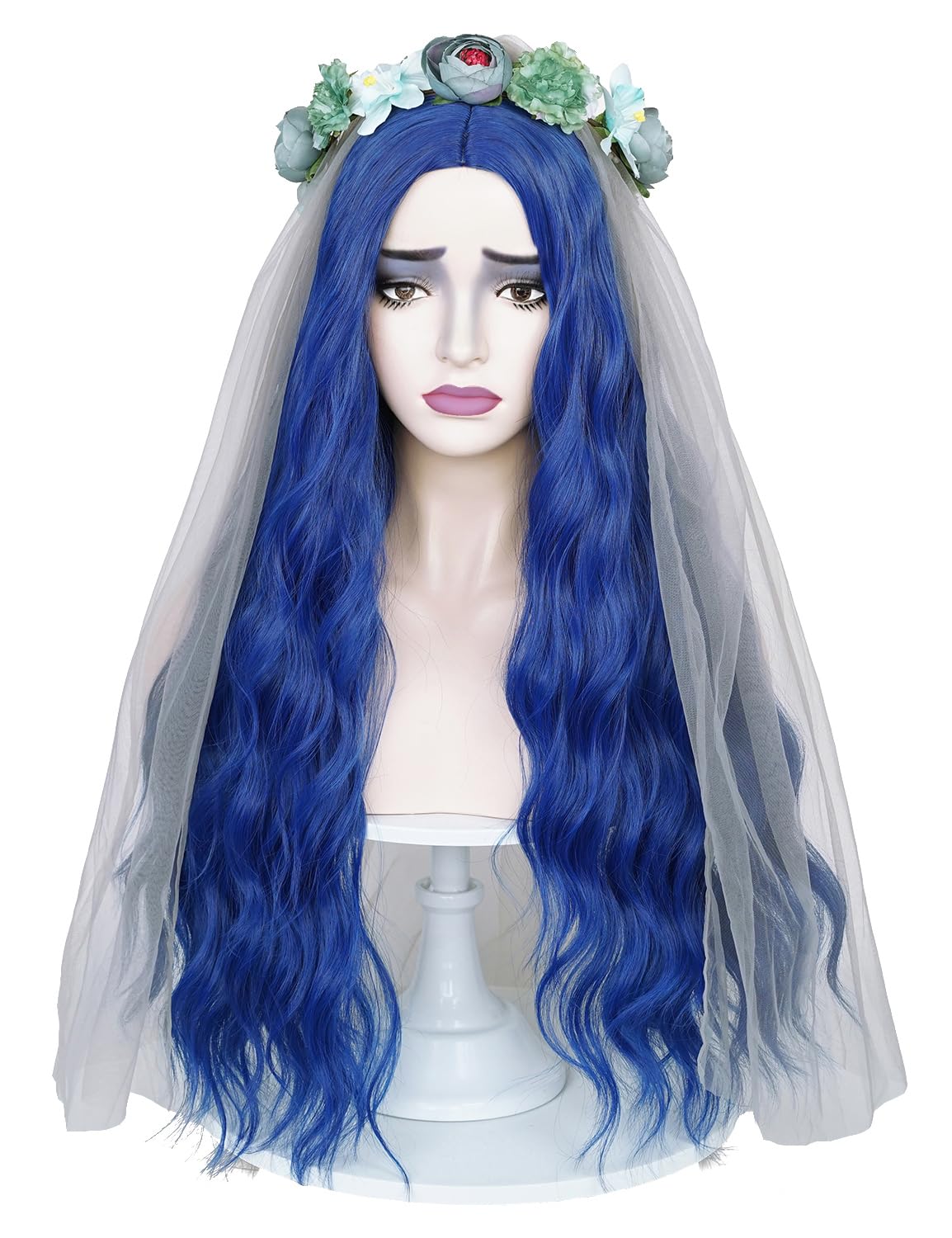 LABEAUTÉ Corpse Cosplay Bride Wig with Veil & Flower Crown & Wig Cap ...
