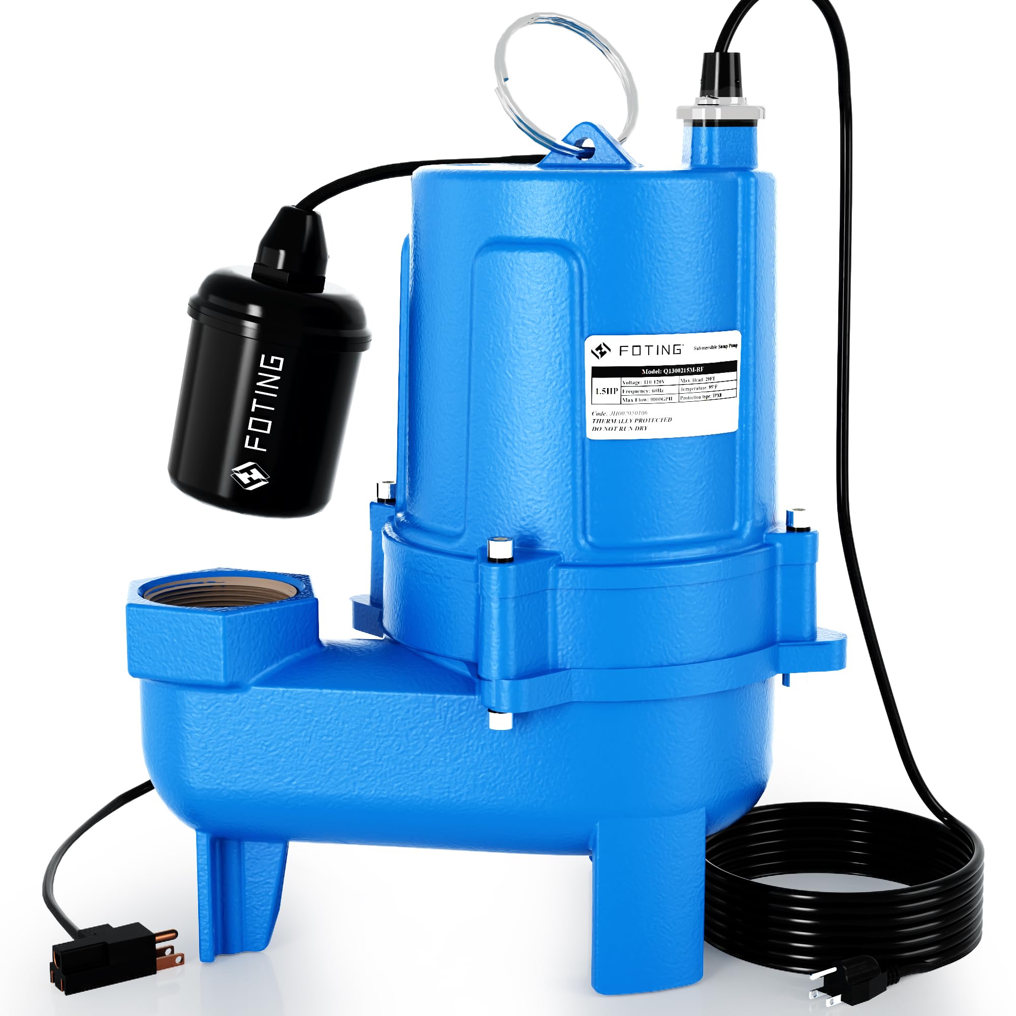 FOTING 1.5HP 9000GPH Submersible Sewage/Effluent Pump, Heavy Duty Cast ...