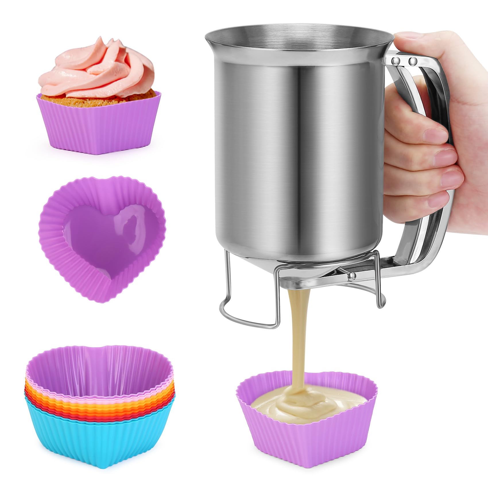 Yummy 32oz Sam Pancake Batter Dispenser with Handle, Stainless Steel ...