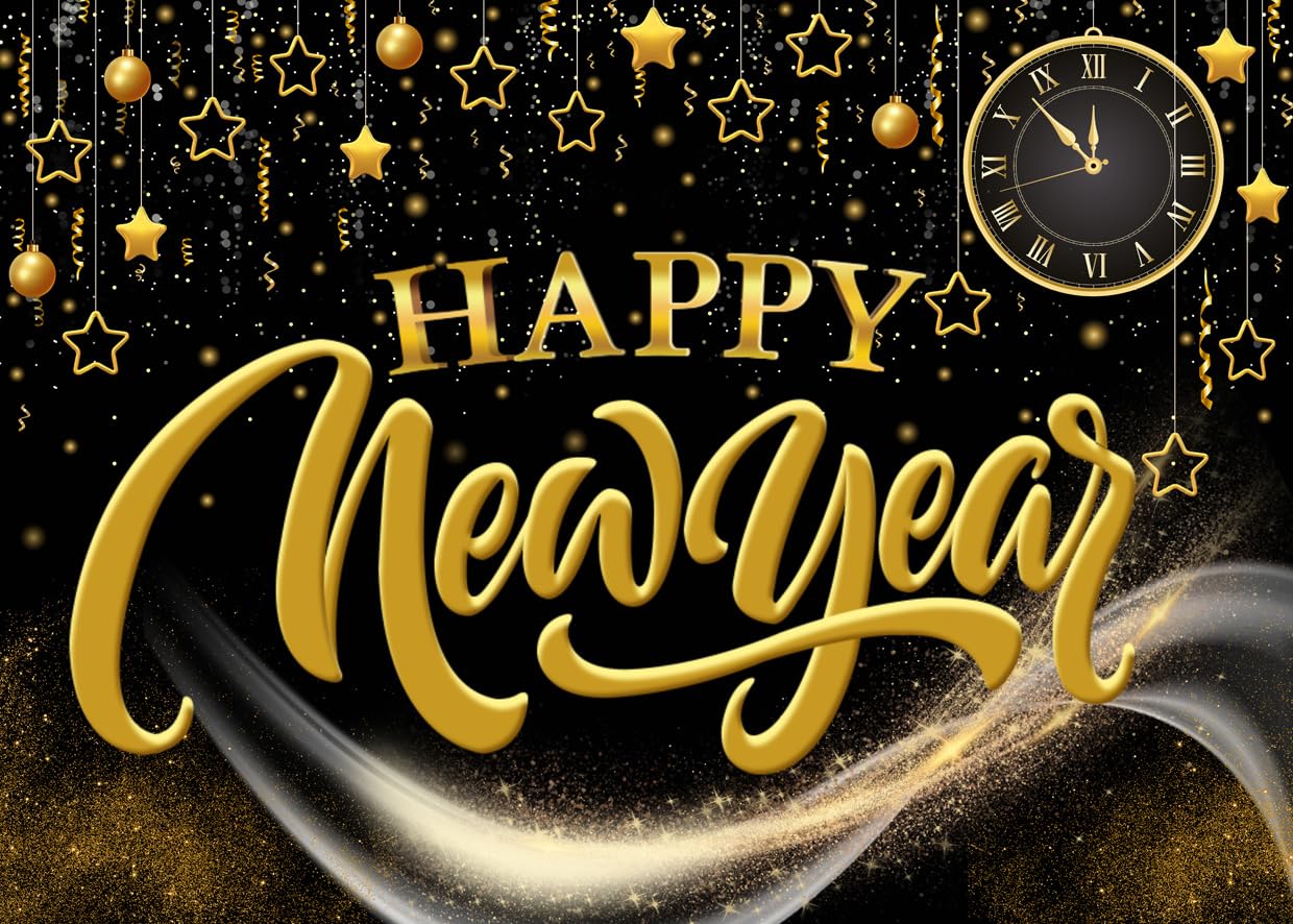 LYCGS 10x8ft Happy New Year Backdrop New Years Eve Party Backdrop Black ...