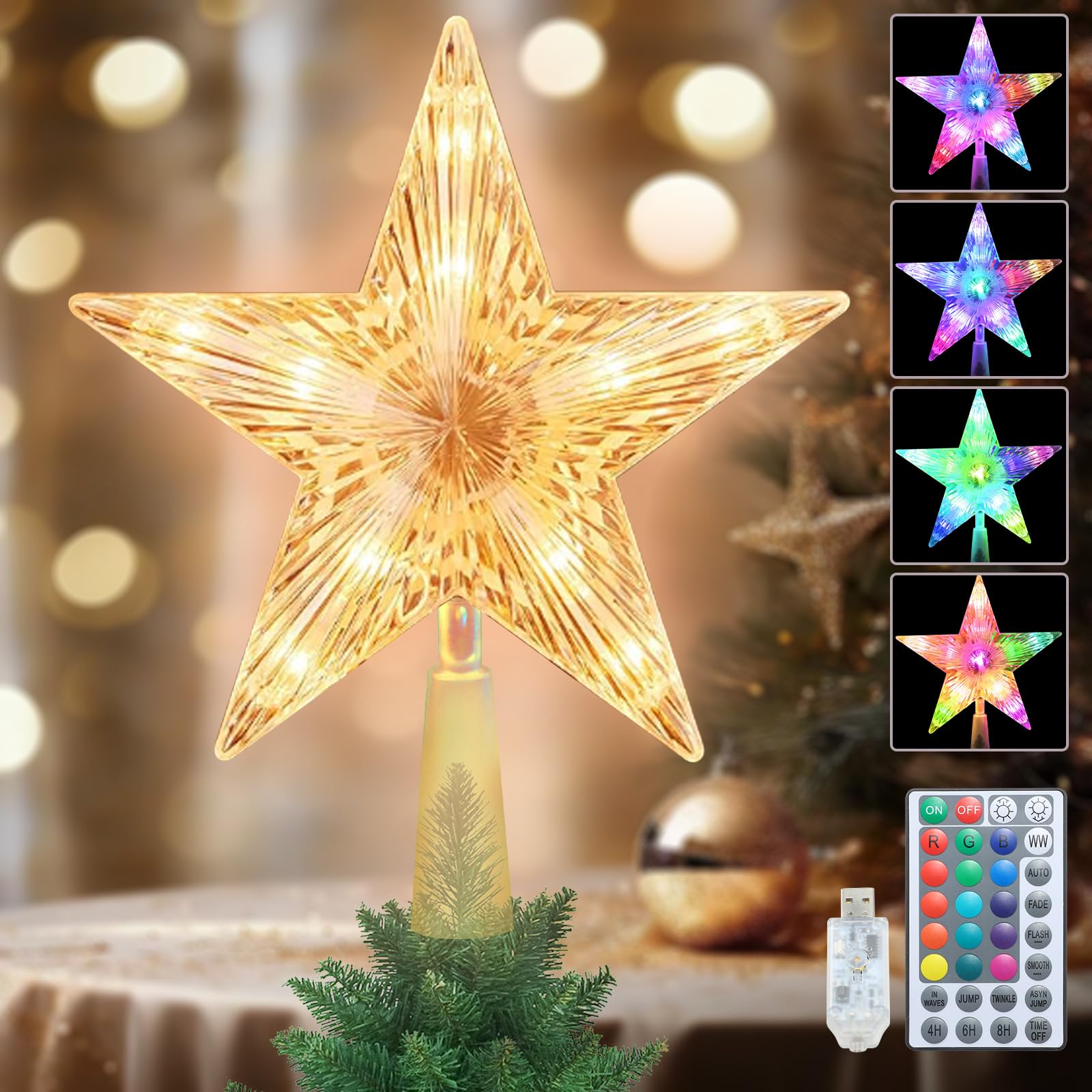 Christmas Tree Topper, 9" Lighted Christmas Tree Topper Star KBG LED 20 ...