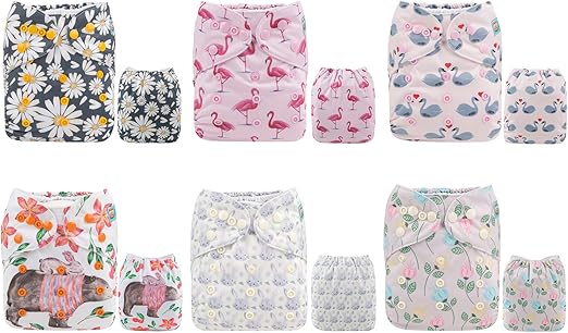 ALVABABY Cloth Diapers Adjustable Washable Reusable Color Snaps 6 Pack ...