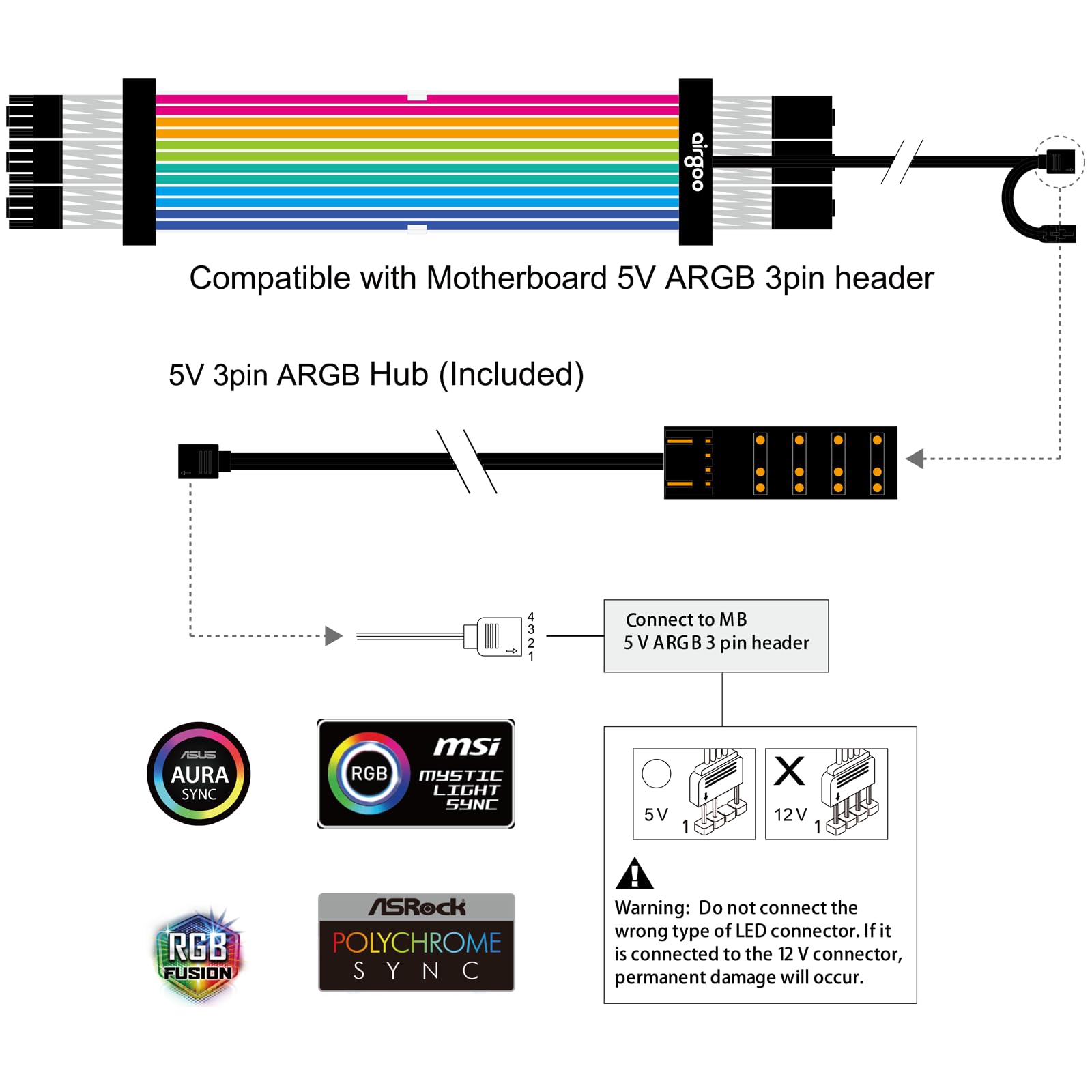 Mua airgoo Addressable RGB Triple 8 PIN (6+2) GPU Cable V2, Addressable ...