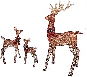 Amazon.com: 3-Piece Pre-lit Glittering Champagne Deer Family - 60" Buck ...
