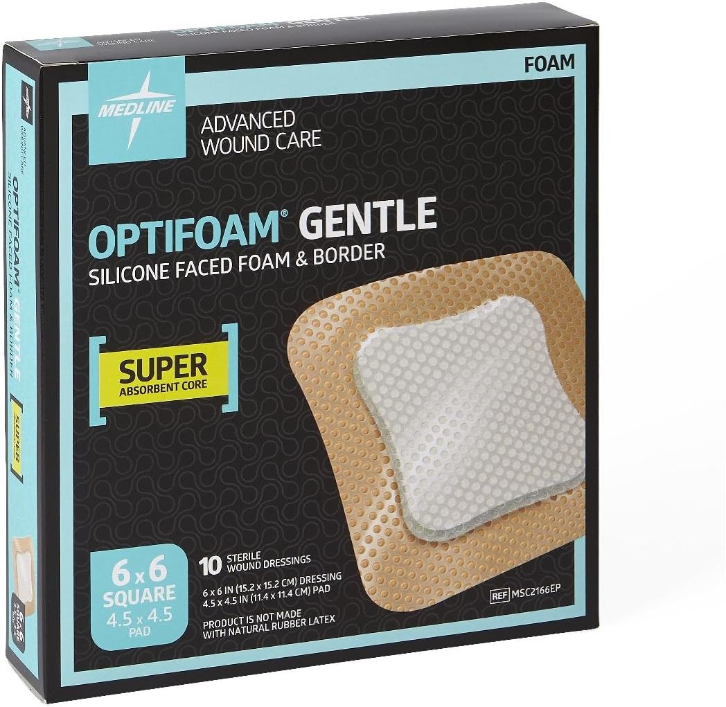 Amazon.com: Optifoam Gentle Silicone Faced Foam Dressing 6" x 6" Adhesive Border (Box of 10 ...