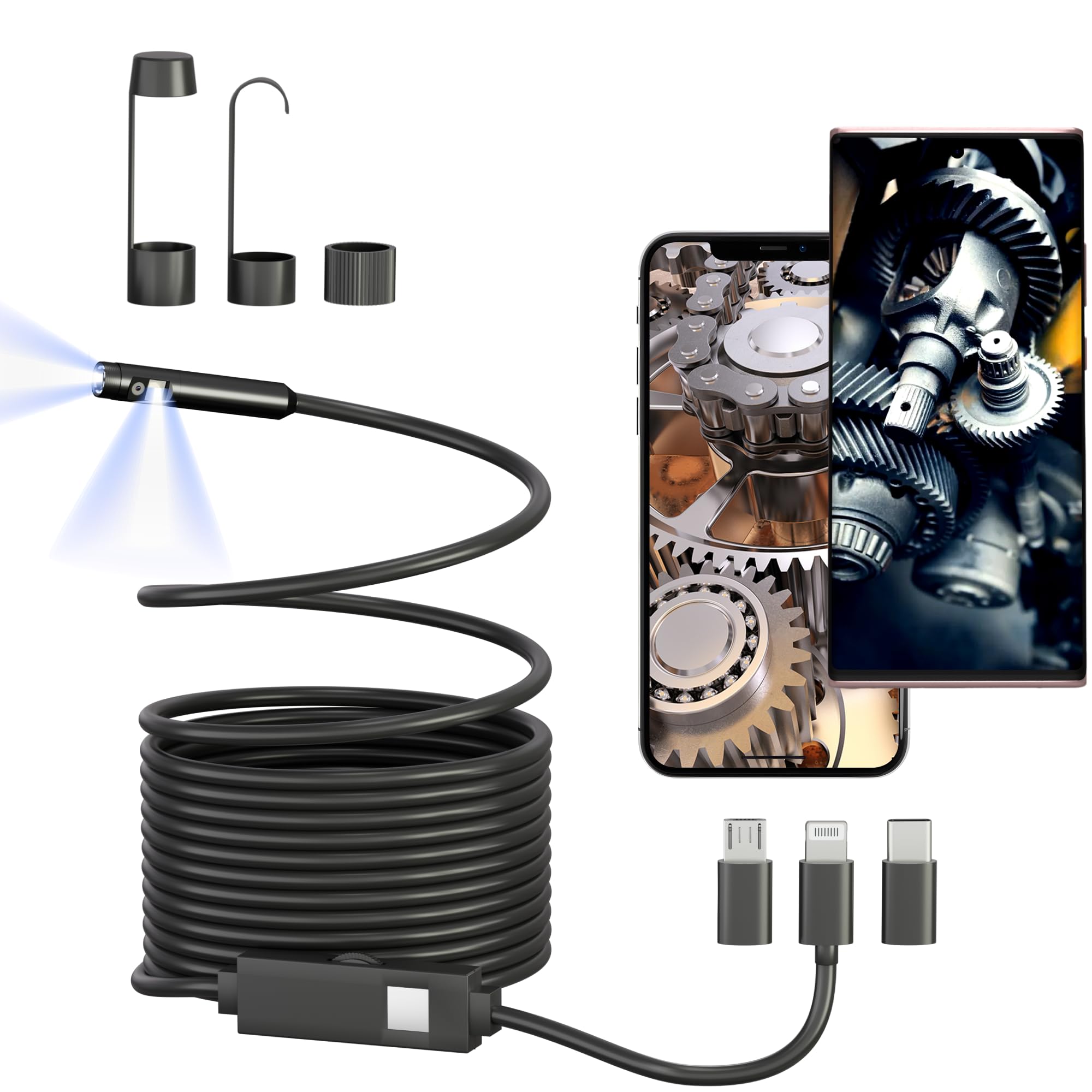 MATRIXCAMP Dual Lens Borescope, Endoscope Camera with Light for iPhone ...