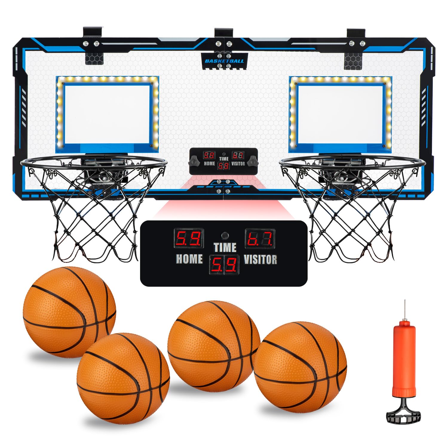 VROGTIK Indoor Double Shot Basketball Hoop - Over The Door with LED ...