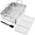 Amazon.com: Stainless Steel Roasting Pan with Rack, HaSteeL 13.5In ...