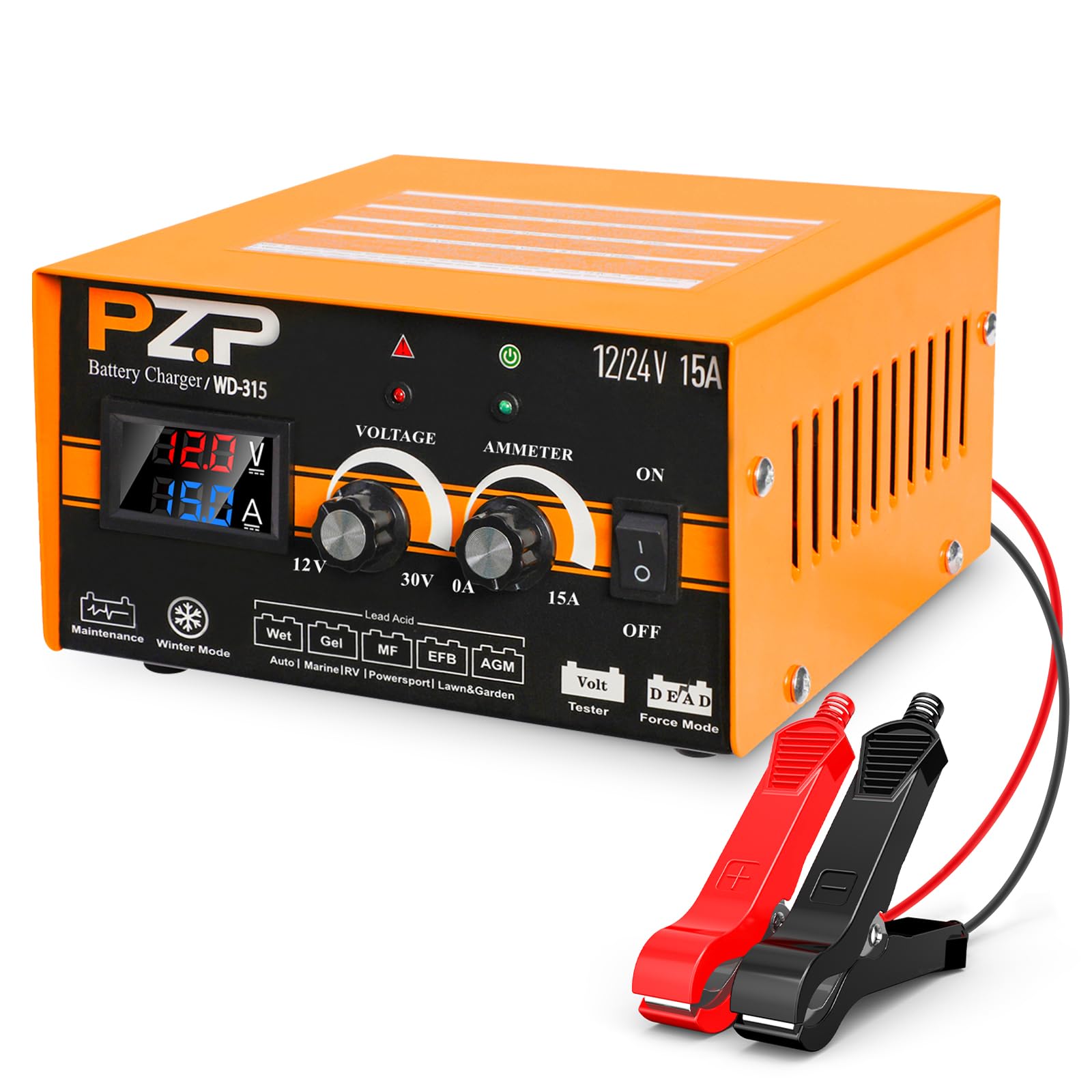 PZ.P 12V 24V Manual Battery Charger Maintainer, 0 to 15A Arbitrarily ...