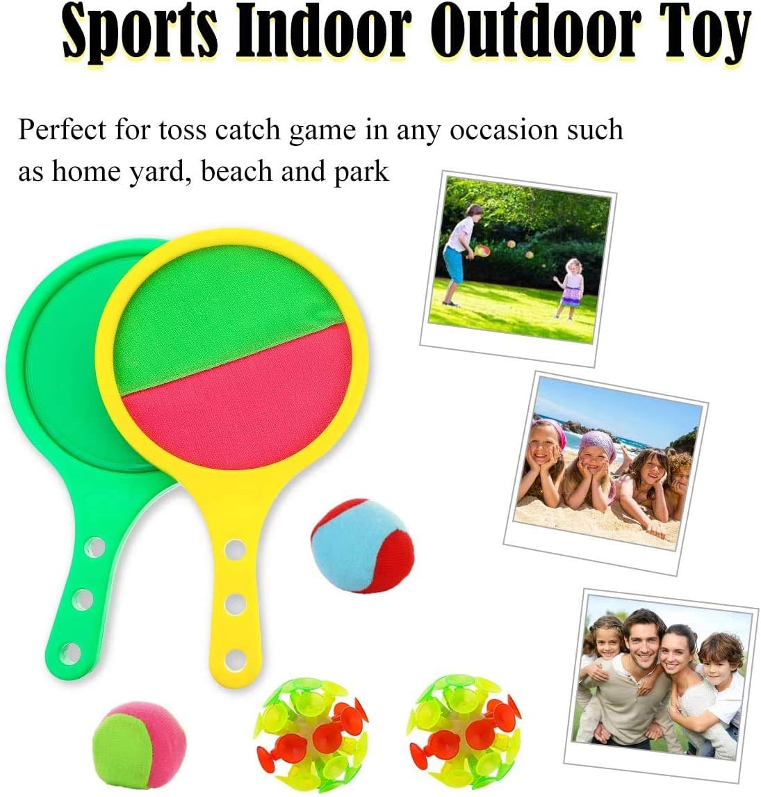 Toss & Catch Game Racket Set with 2 Paddles, 4 Balls Beach Toy Kids ...