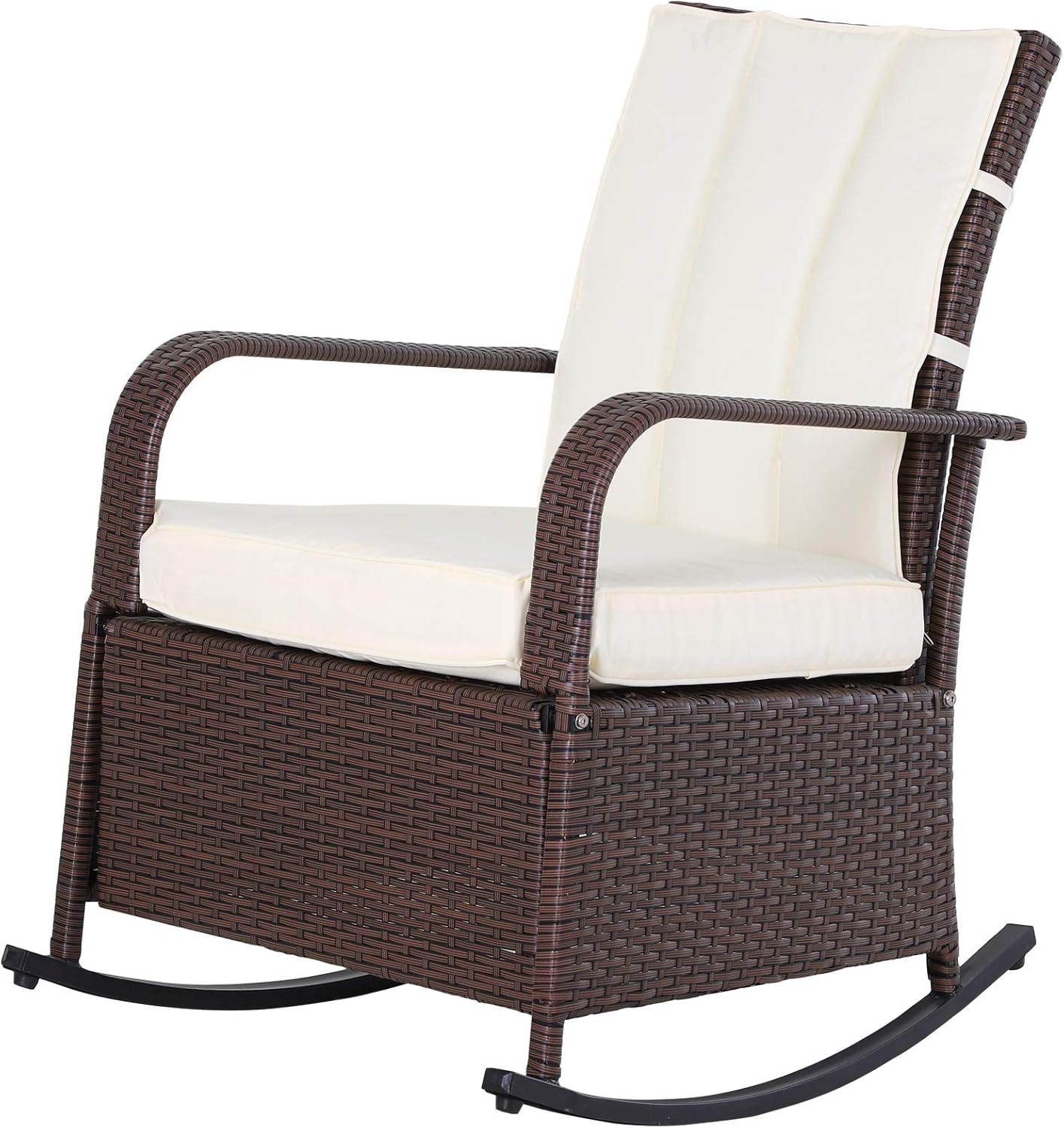 Amazon.com : Outsunny Outdoor Wicker Rattan Recliner Rocking Cushioned ...