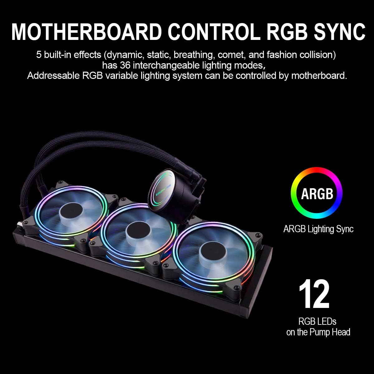 GOLDEN FIELD ICY Chill Series Advanced RGB Lighting Liquid CPU Cooler ...