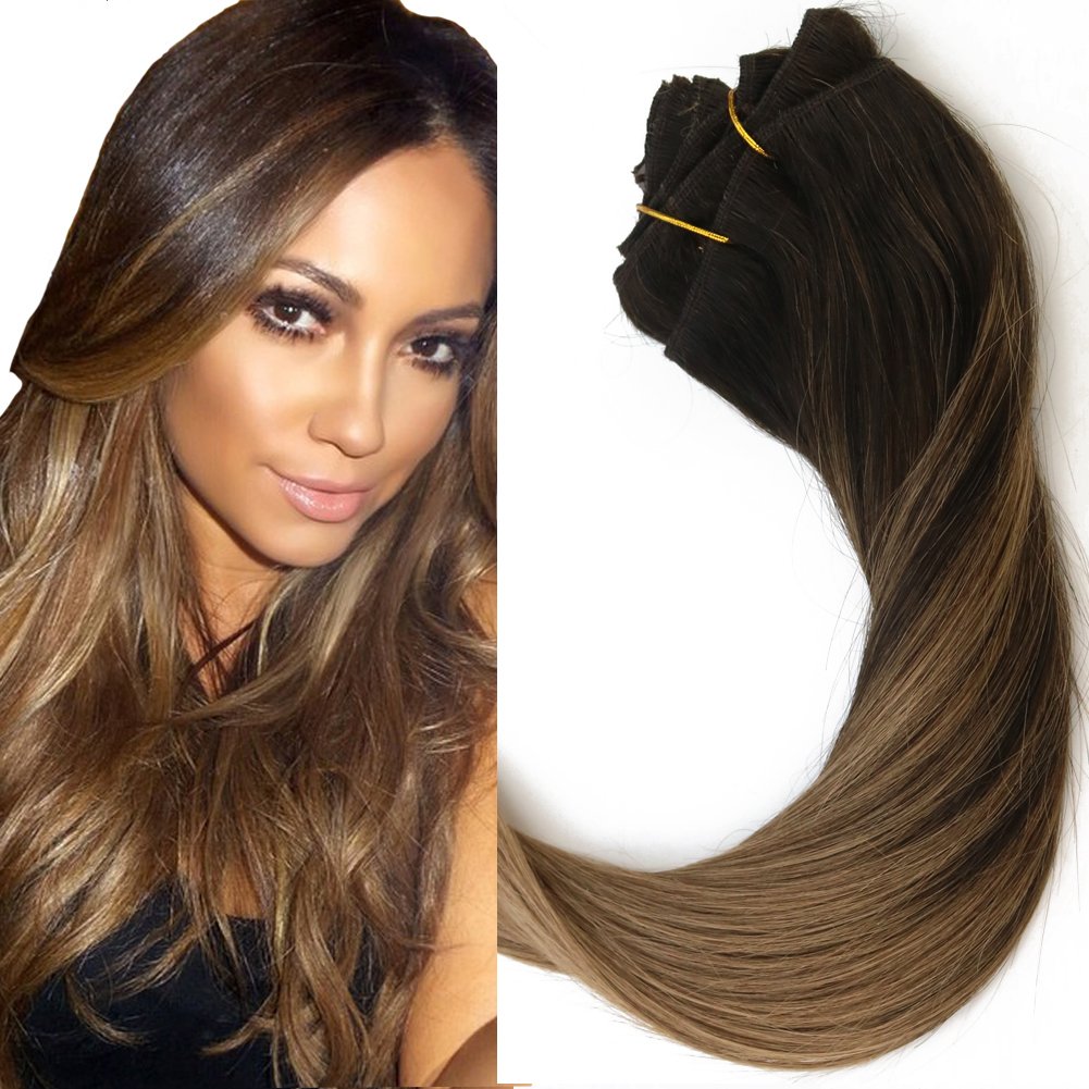 22 inch Balayage Clip in Hair Extensions Light Brown Ombre Hair ...