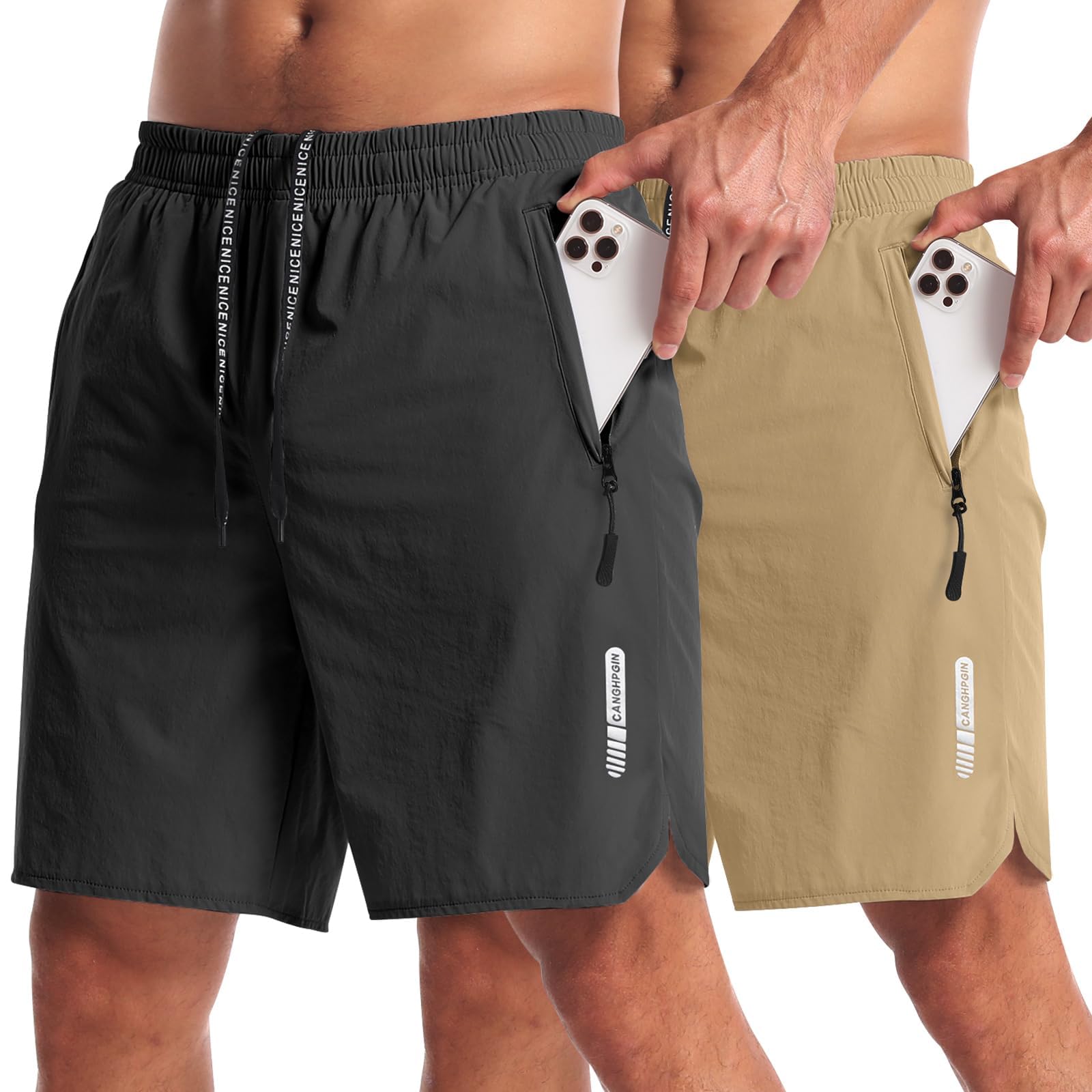 CANGHPGIN 2 Pack Mens Workout Athletic Shorts 7 inch Inseam Quick Dry ...