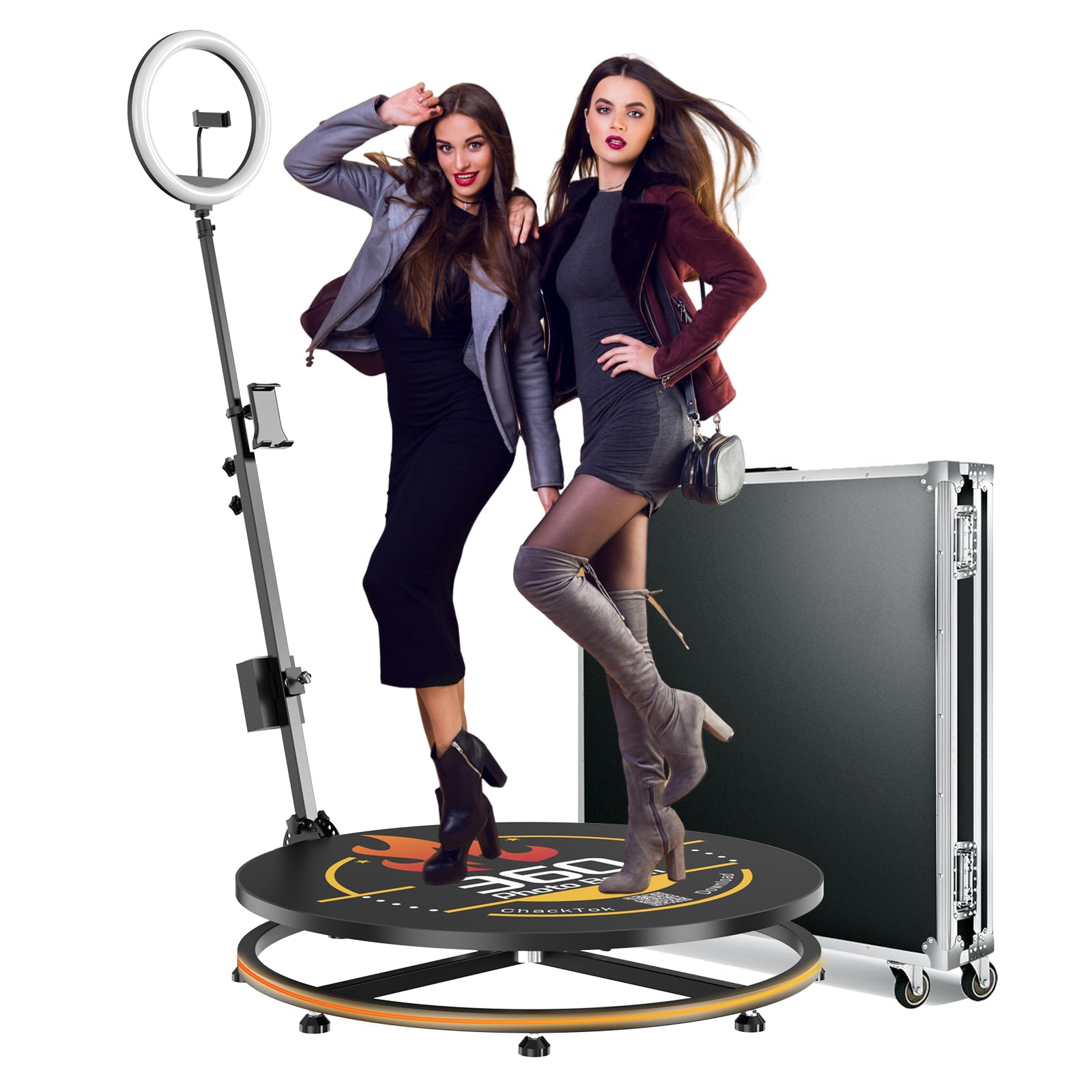 JIYANG 360 Photo Booth Machine with Flight Case,360 Photo Booth Machine for Parties with ...
