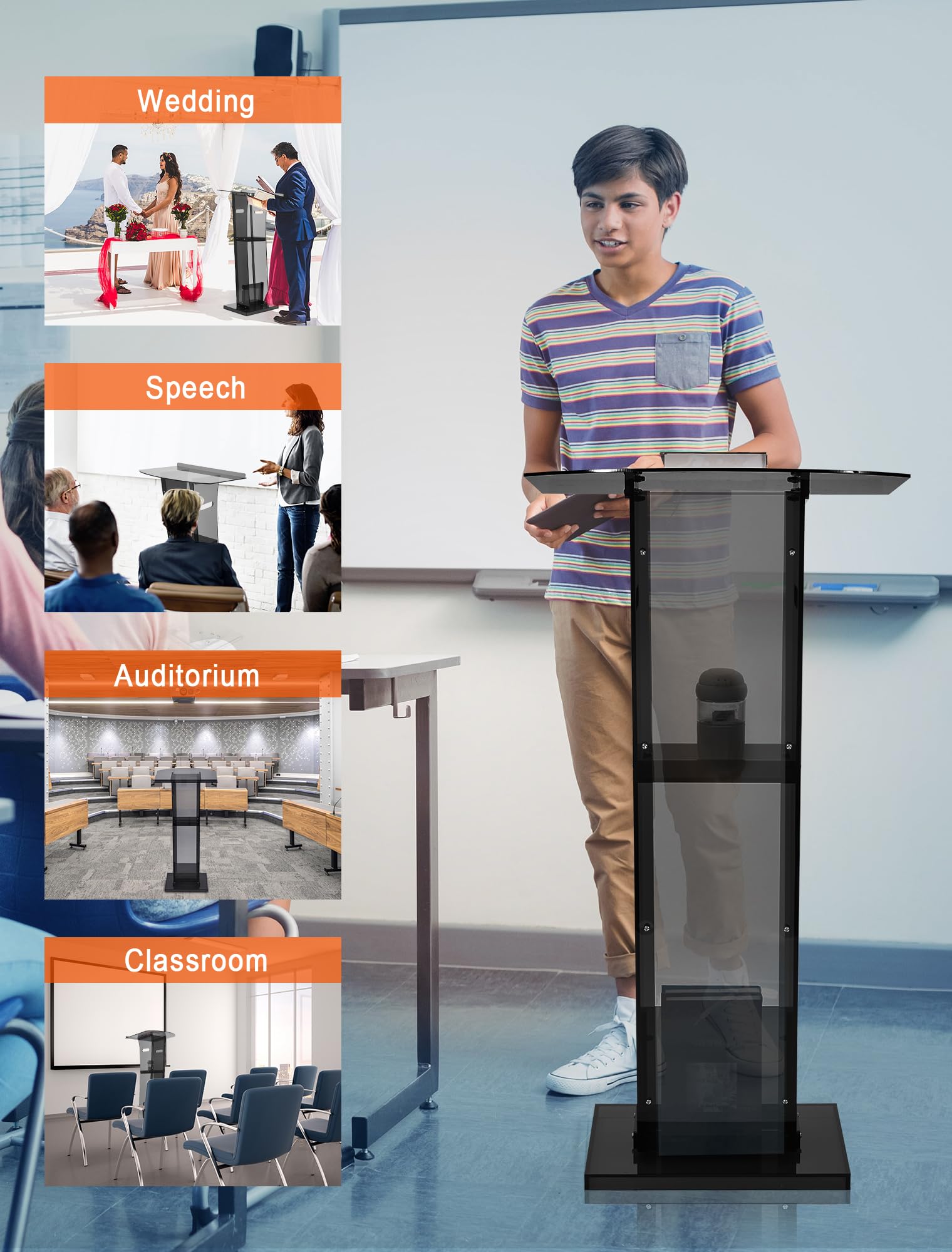 HODLBIT Acrylic Podium Stand,Pulpits For Churches,47.44inch Portable ...