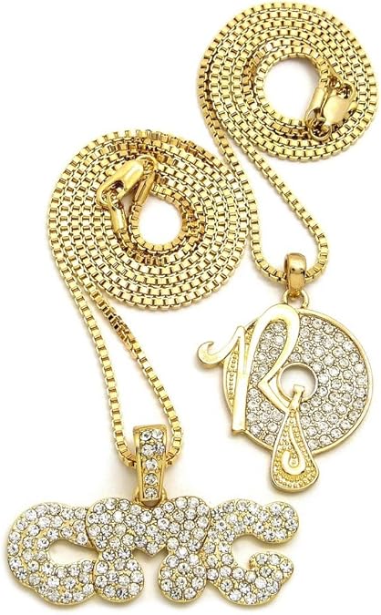 ICED OUT ROCAFELLA & CMG PENDANT & BOX CHAINS HIP HOP NECKLACE SET ...