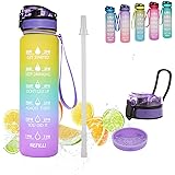 Botella de Agua Deportiva 1 Litro con Paja Marcador de Tiempo Motivacional a Prueba de Fugas ...