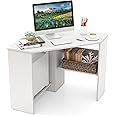 Amazon.com: GOFLAME Corner Desk with Storage Shelves, Triangular ...