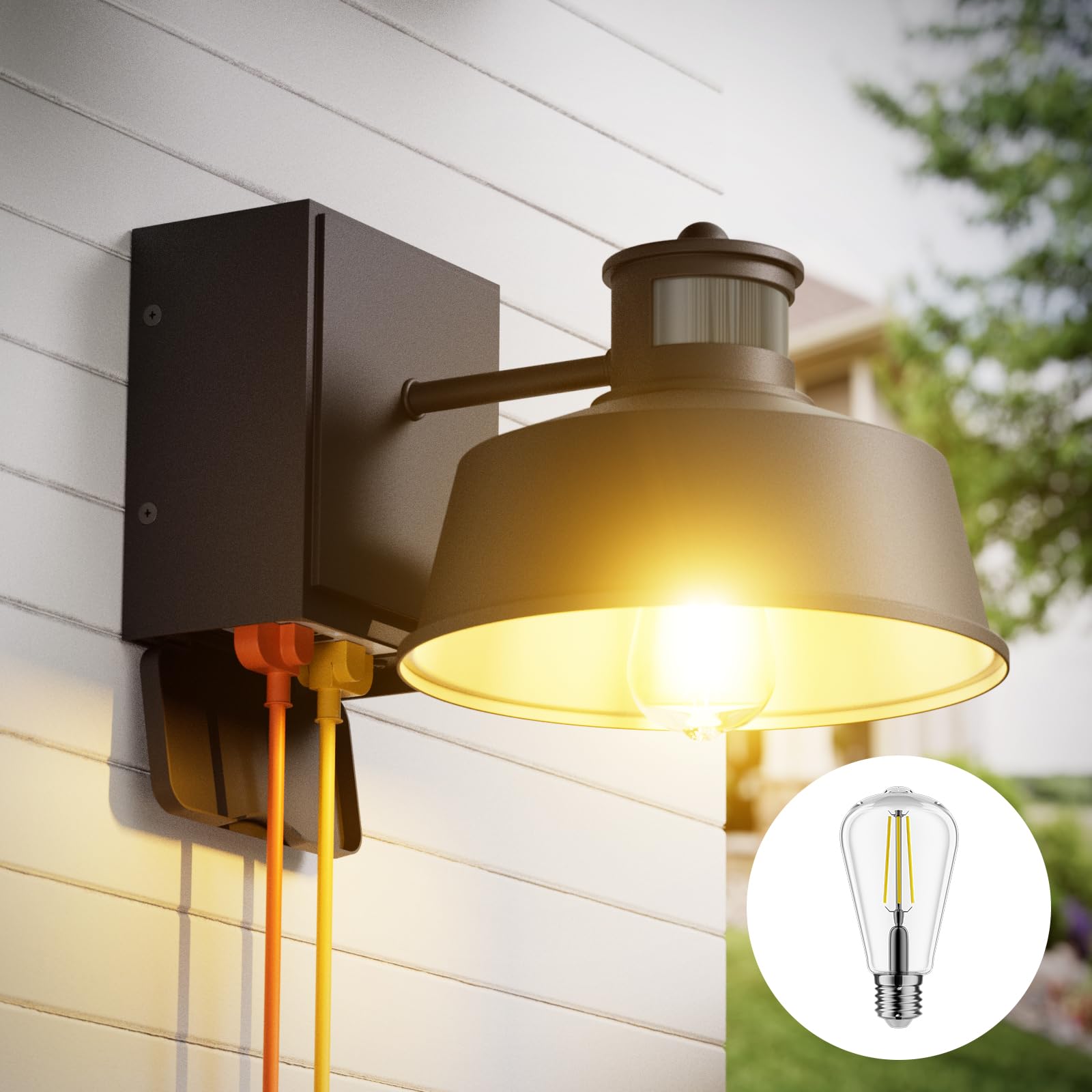 Ehaho Porch Lights with Outlet, Dusk to Dawn Motion Sensor Outdoor ...