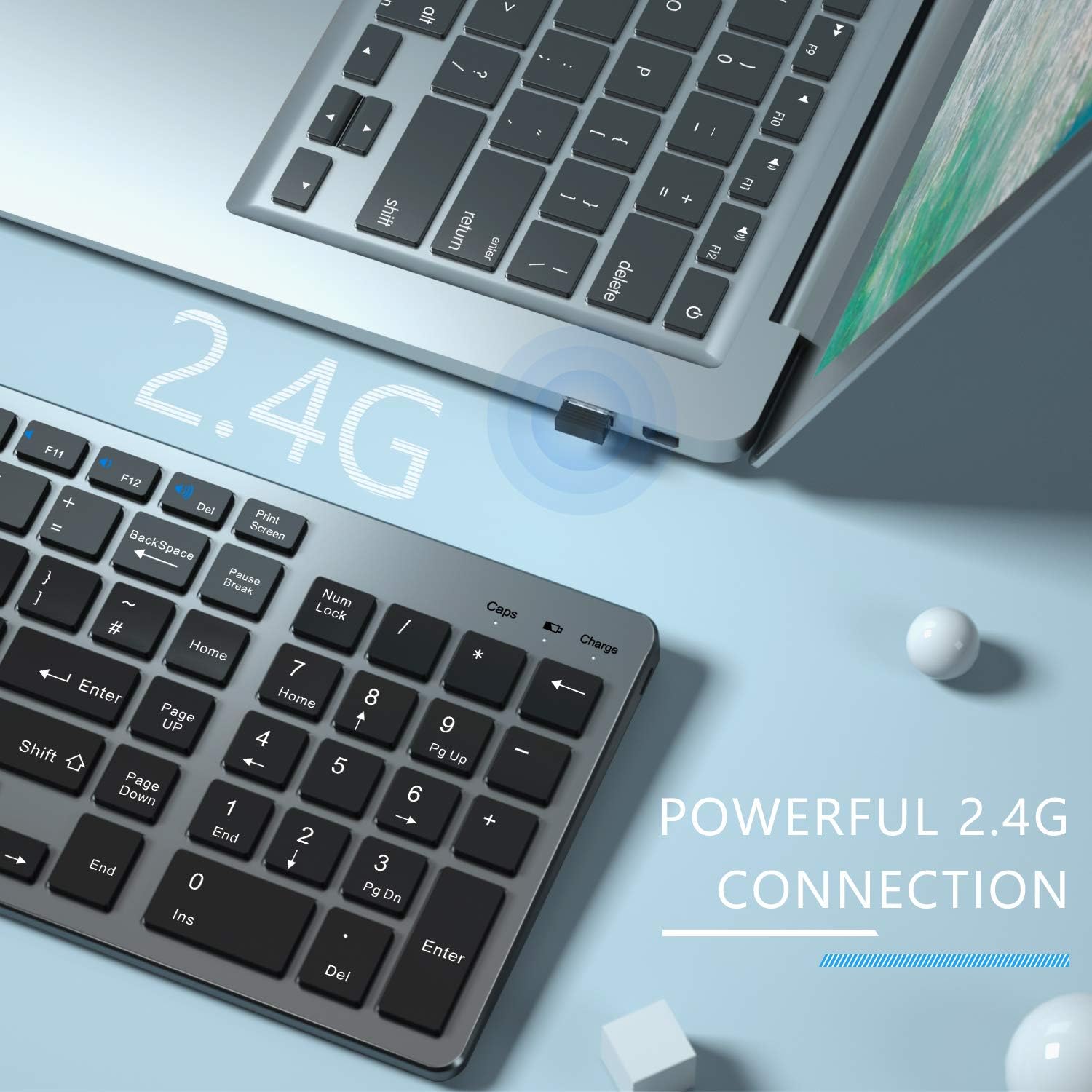 Wireless Keyboard, 2.4GHz Ultra Slim Rechargeable Wireless Keyboard ...