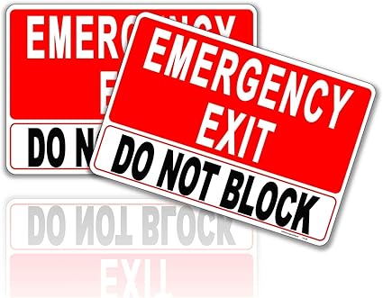 Amazon.com : Emergency Exit Do Not Block Sign Stickers 2 Pcs. 7 in x 10 ...