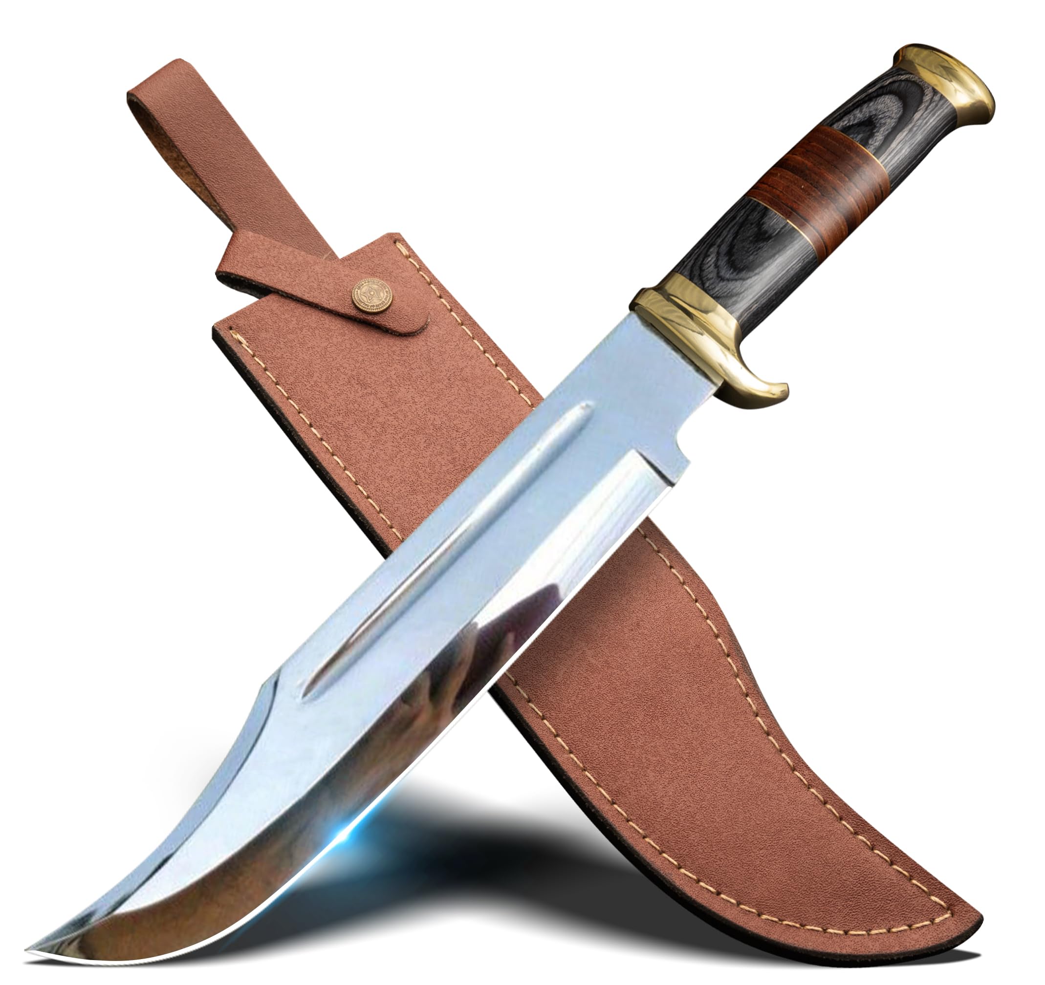 WARIVO KNIFE D2 18 Inches Large Crocodile Dundee Bowie Knife with Leather Sheath Fixed Blade ...