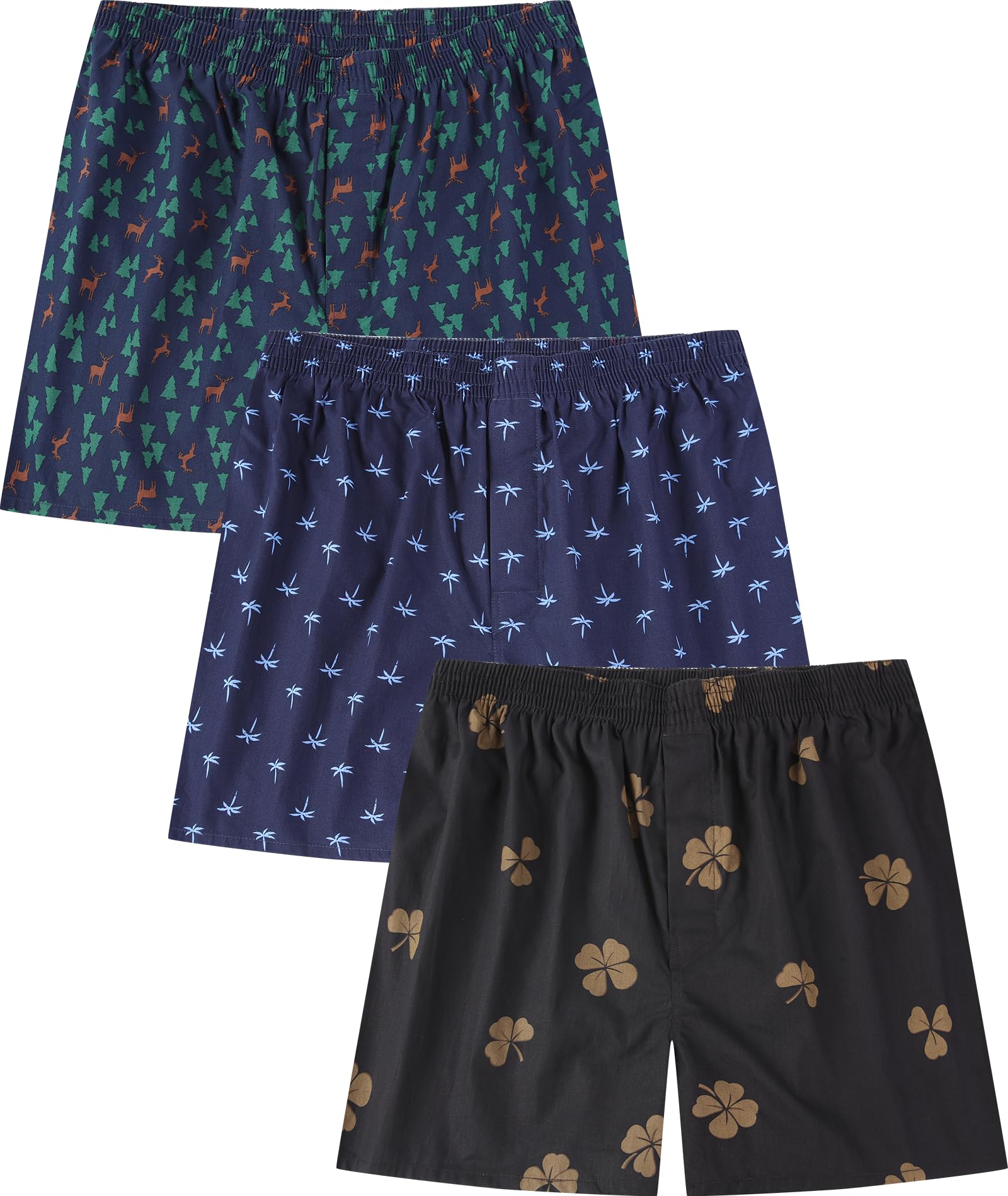 Jveyvth Men's Boxers Underwear 100% Cotton Printed Woven Boxers for Men ...